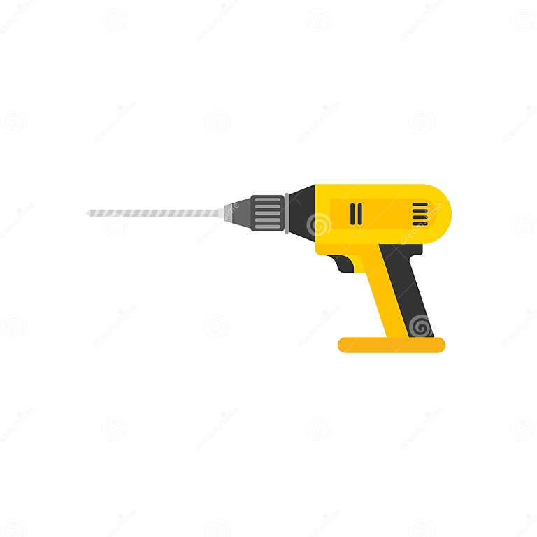 Drill Machine Flat Design Vector Illustration Isolated on White ...