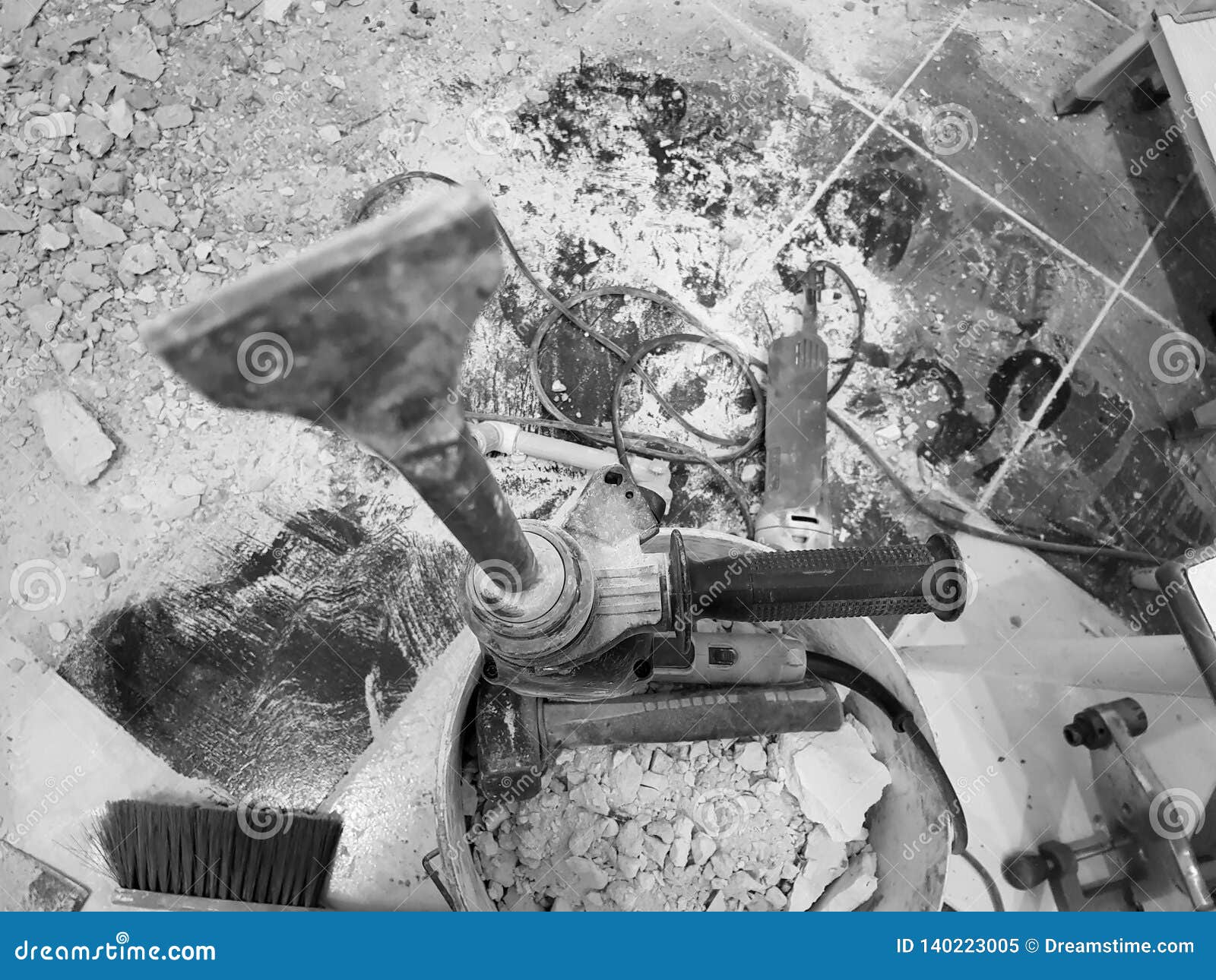 Drill from the Perforator, Chisel and Gates in the Brick Wall and ...