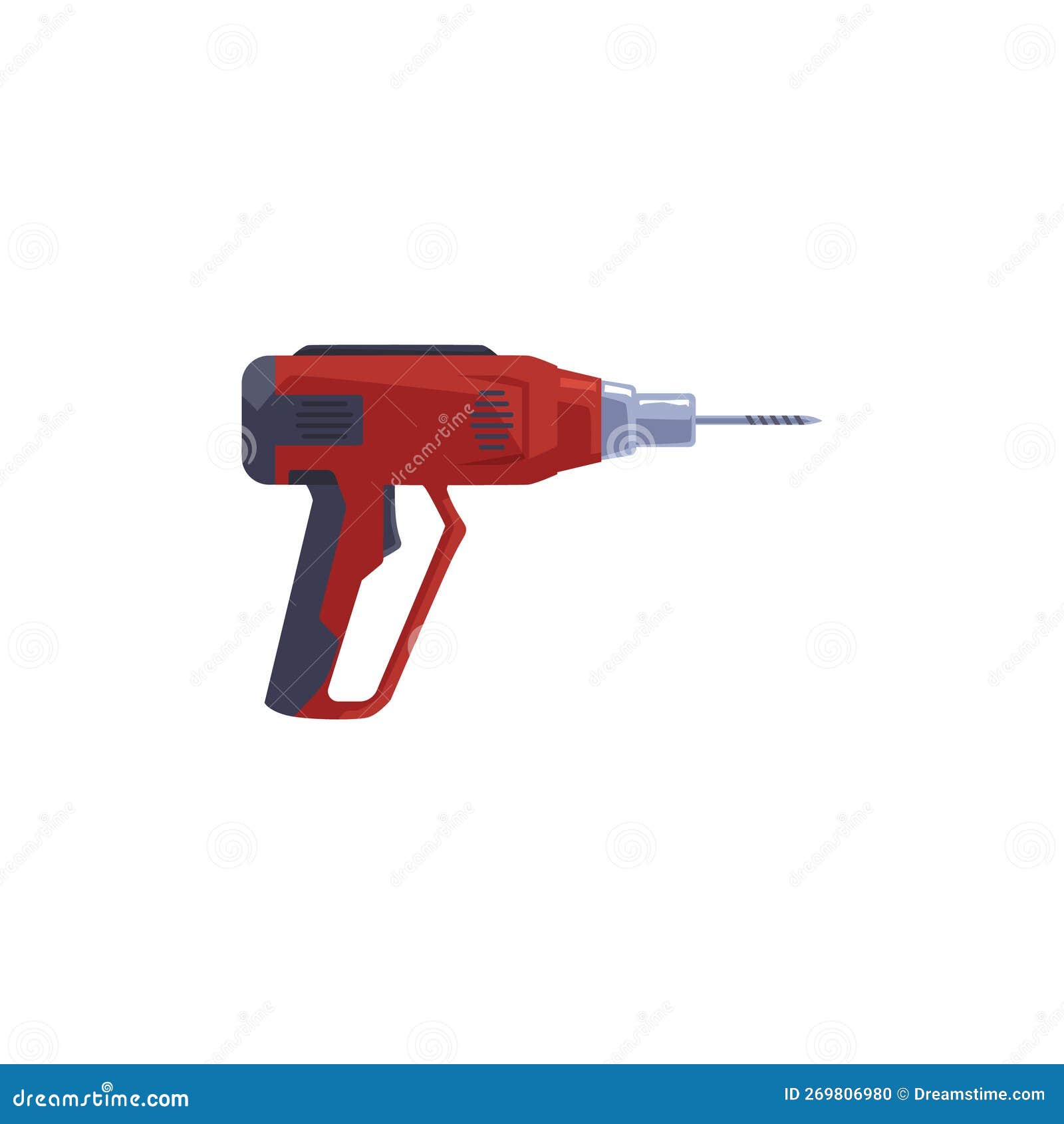 Drill Power Tool, Cartoon Flat Vector Illustration Isolated on White ...