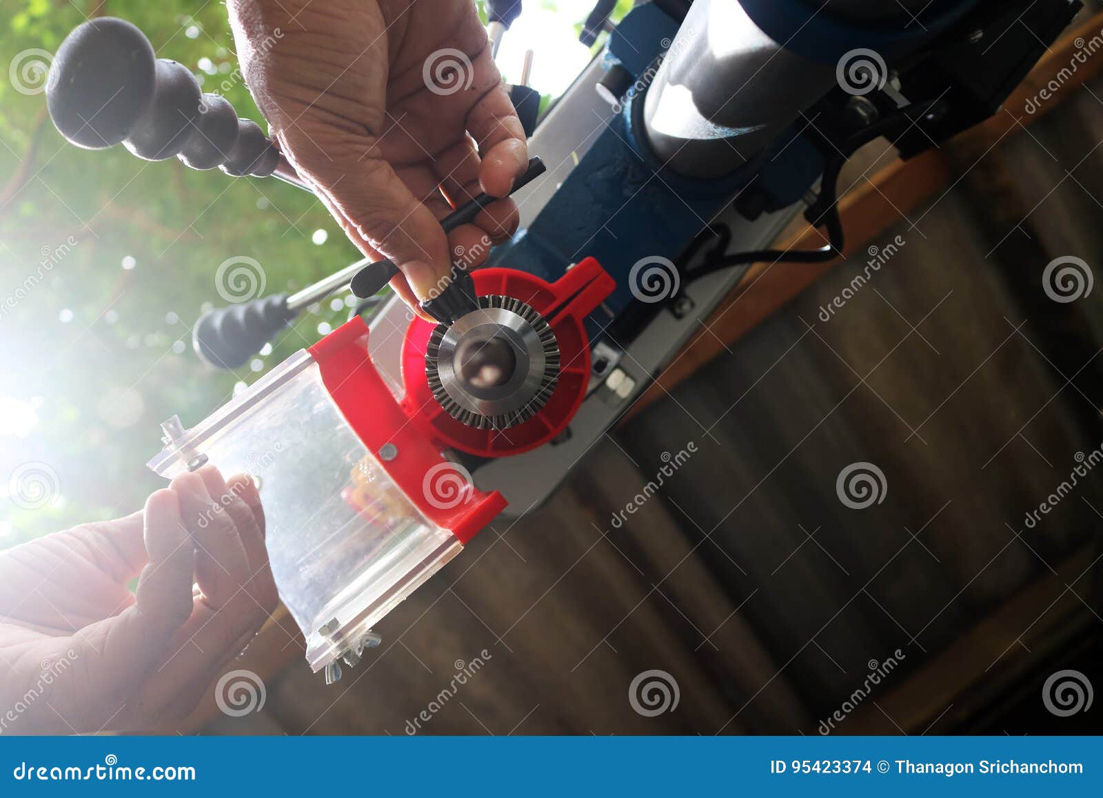 Drill Presses Machine with Machinist. Stock Photo - Image of vertical ...