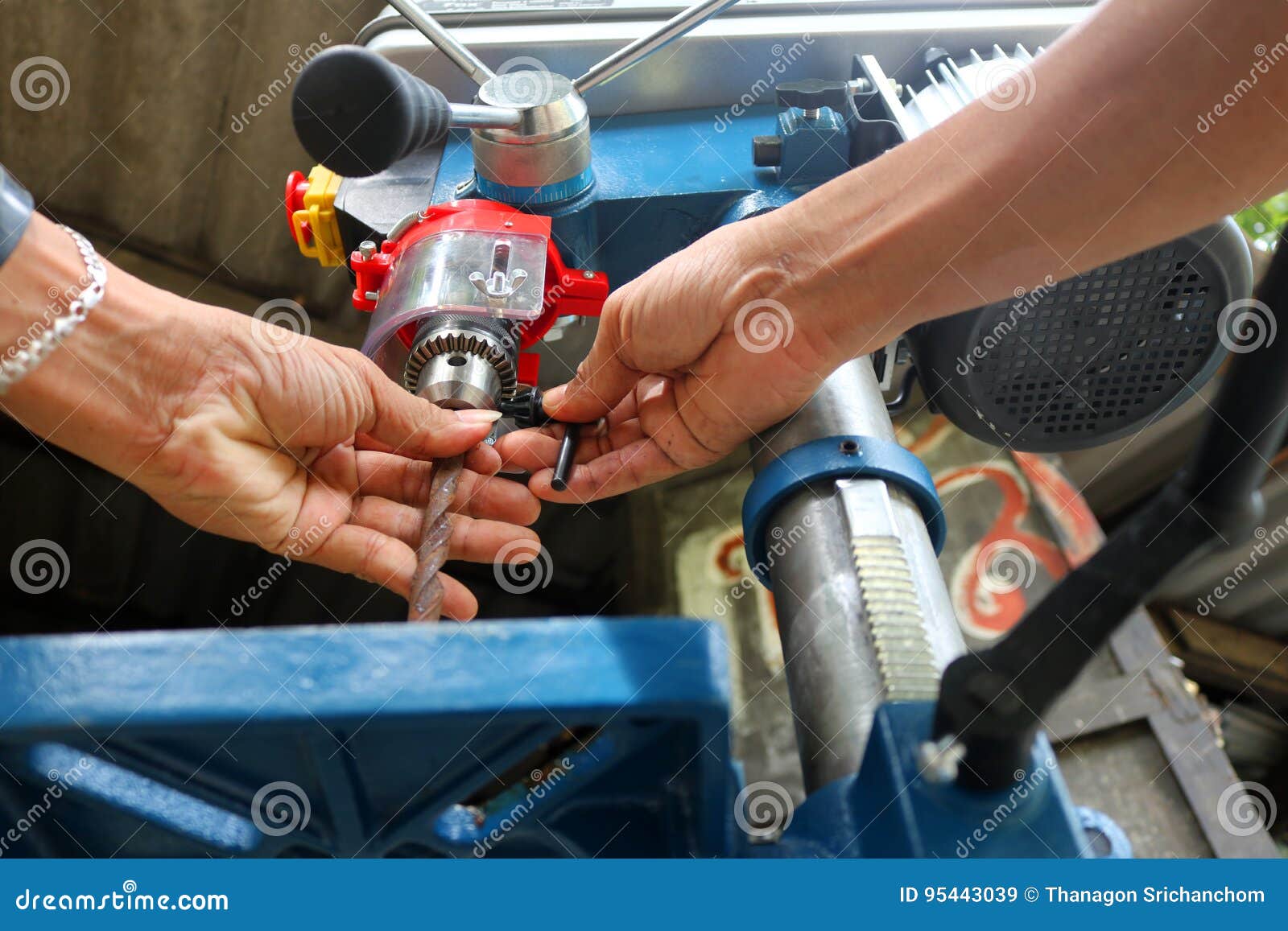 Drill Presses Machine with Machinist. Stock Image - Image of technology ...