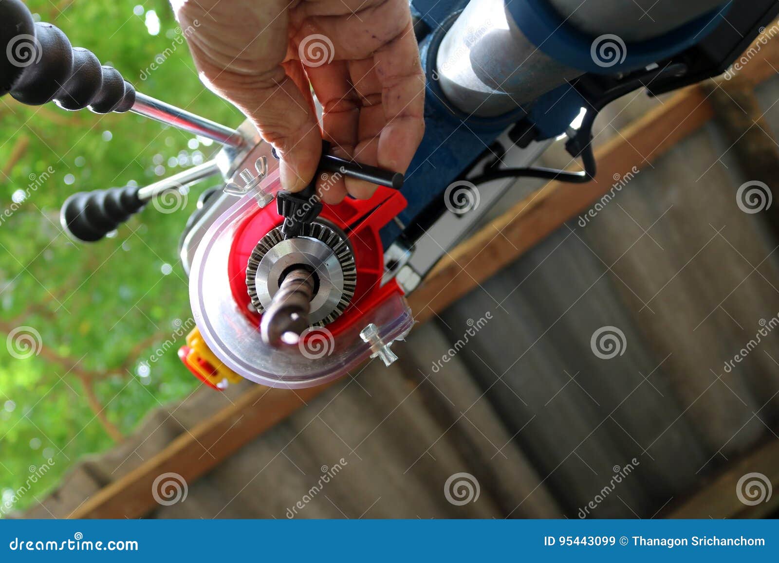 Drill Presses Machine with Machinist. Stock Image - Image of hole ...