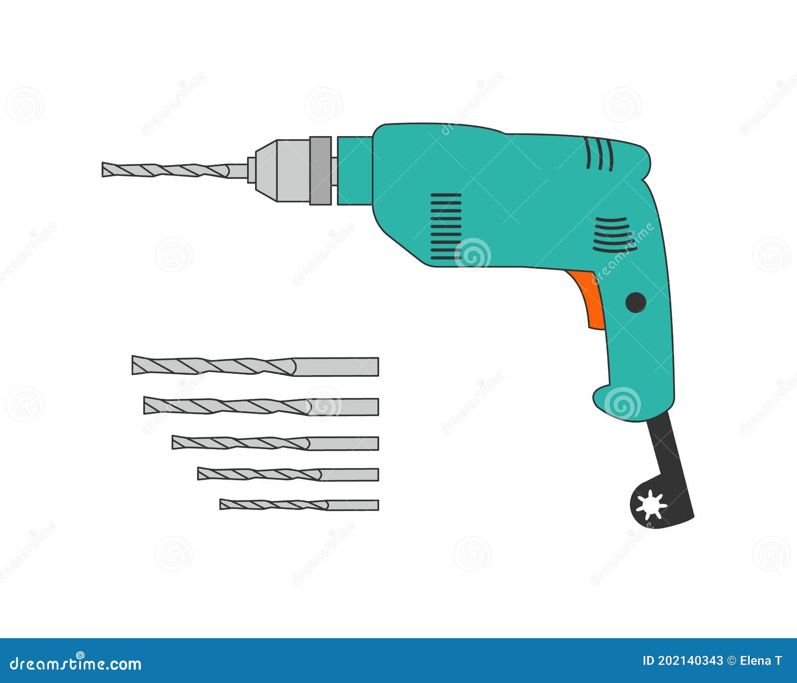 Drill and Set of Drill Bits. Stock Vector - Illustration of tool ...