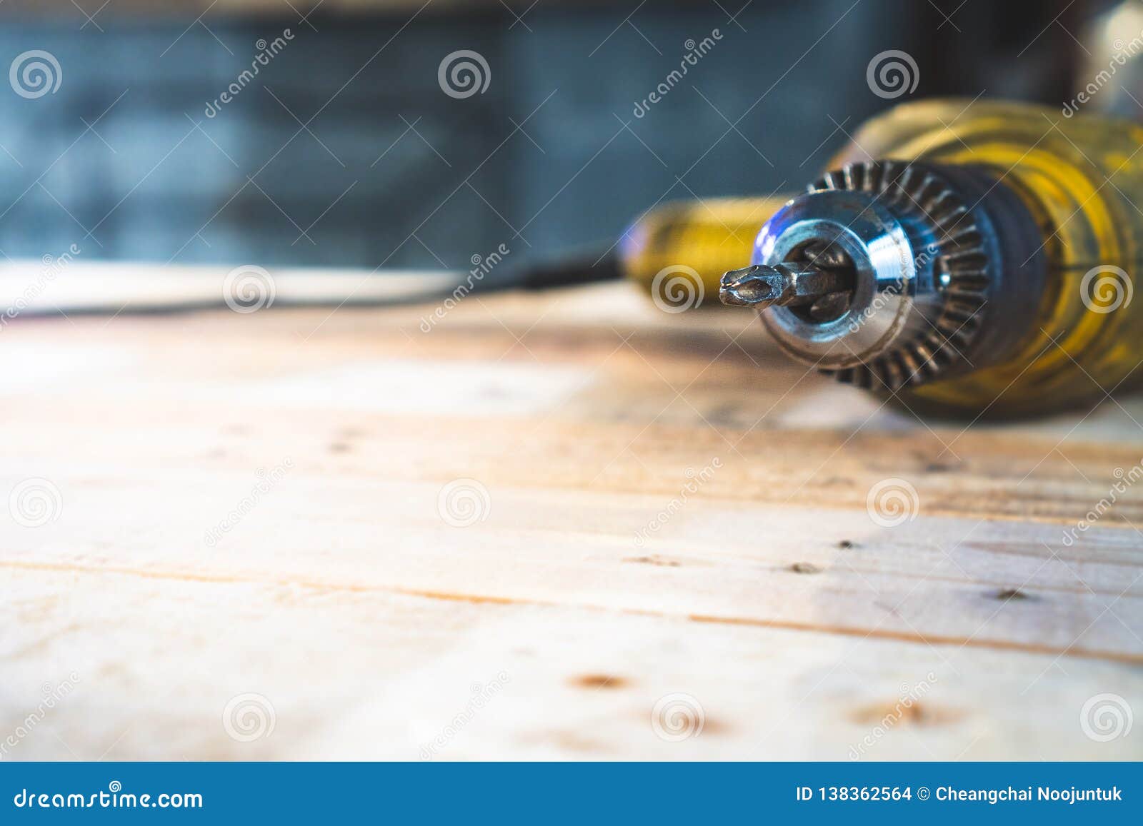 The Drill Used in Construction is Placed on the Table Stock Photo ...
