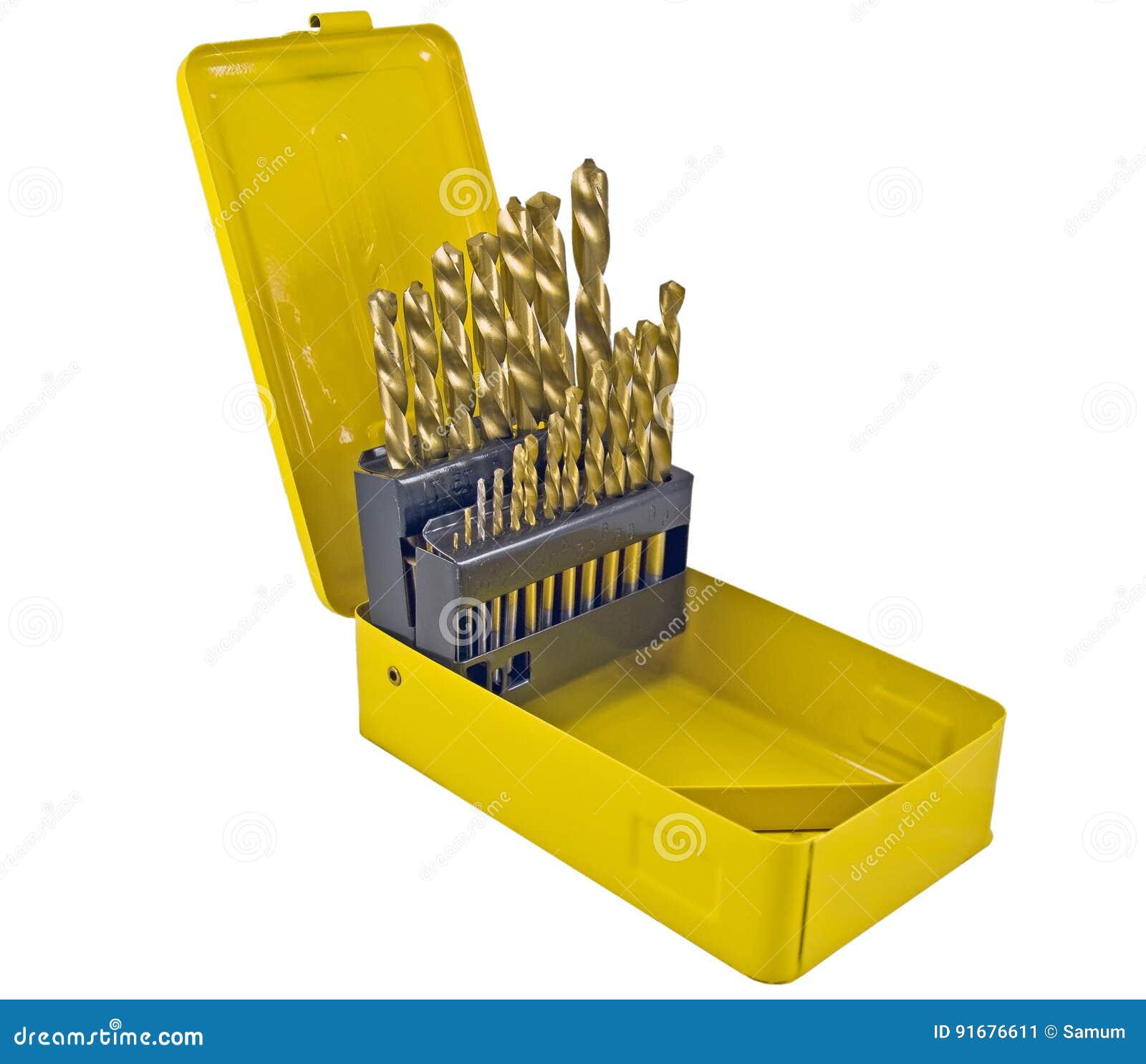 Drill in yellow box stock image. Image of line, cutting - 91676611