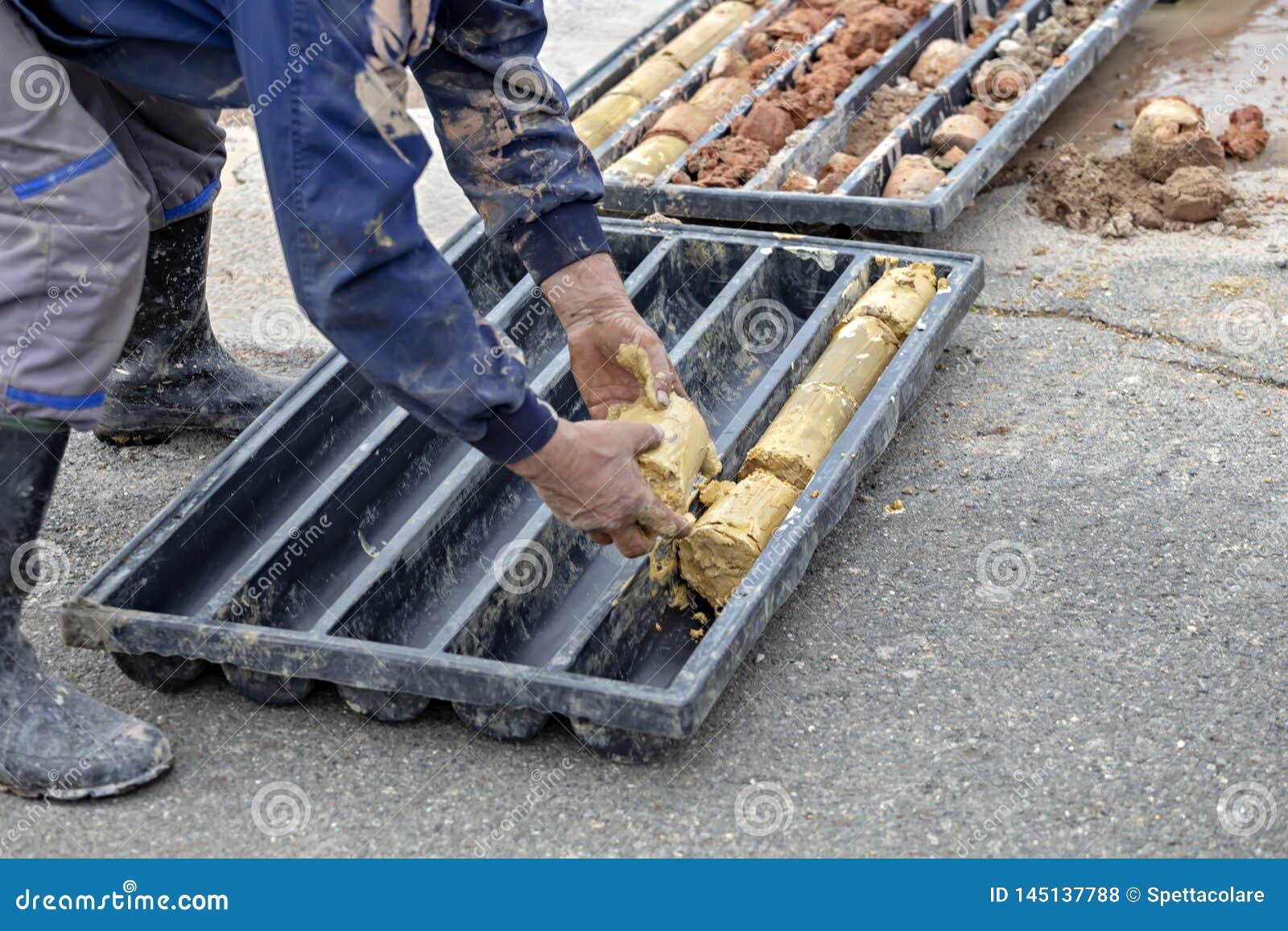 Driller Obtaining Soil Samples in Plastic Box Stock Photo - Image of ...