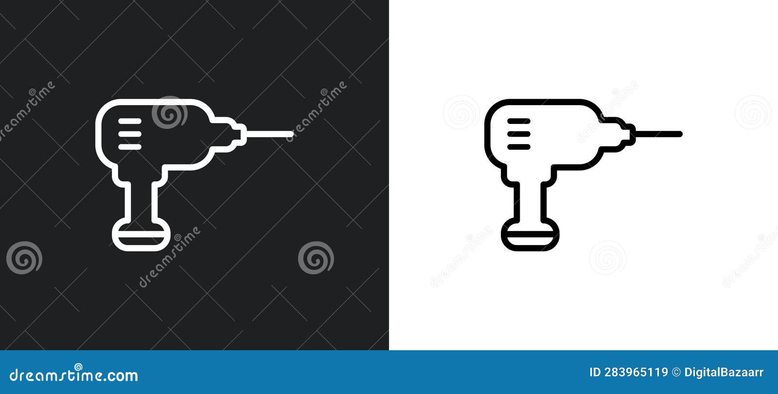 Driller Outline Icon in White and Black Colors. Driller Flat Vector Icon from Construction ...