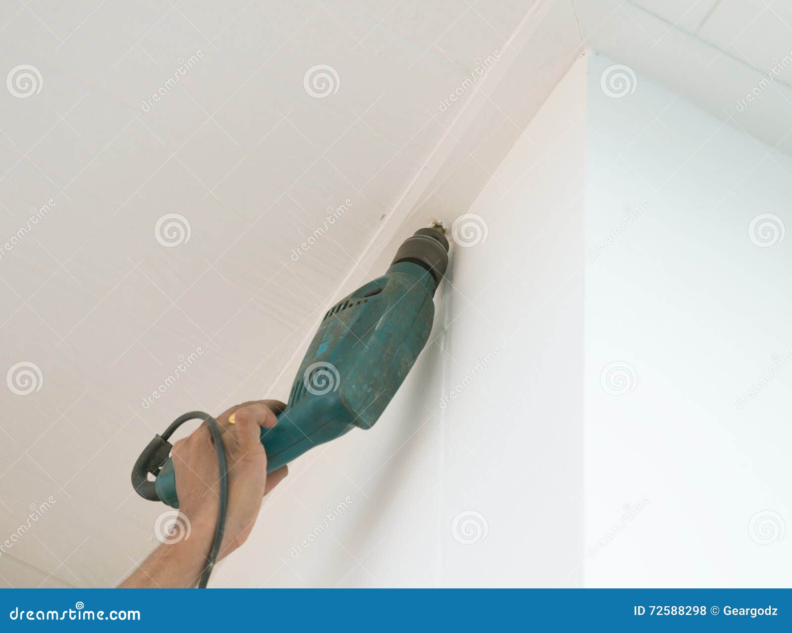Drilling a Ceiling with Electric Drill Stock Photo - Image of smoke ...