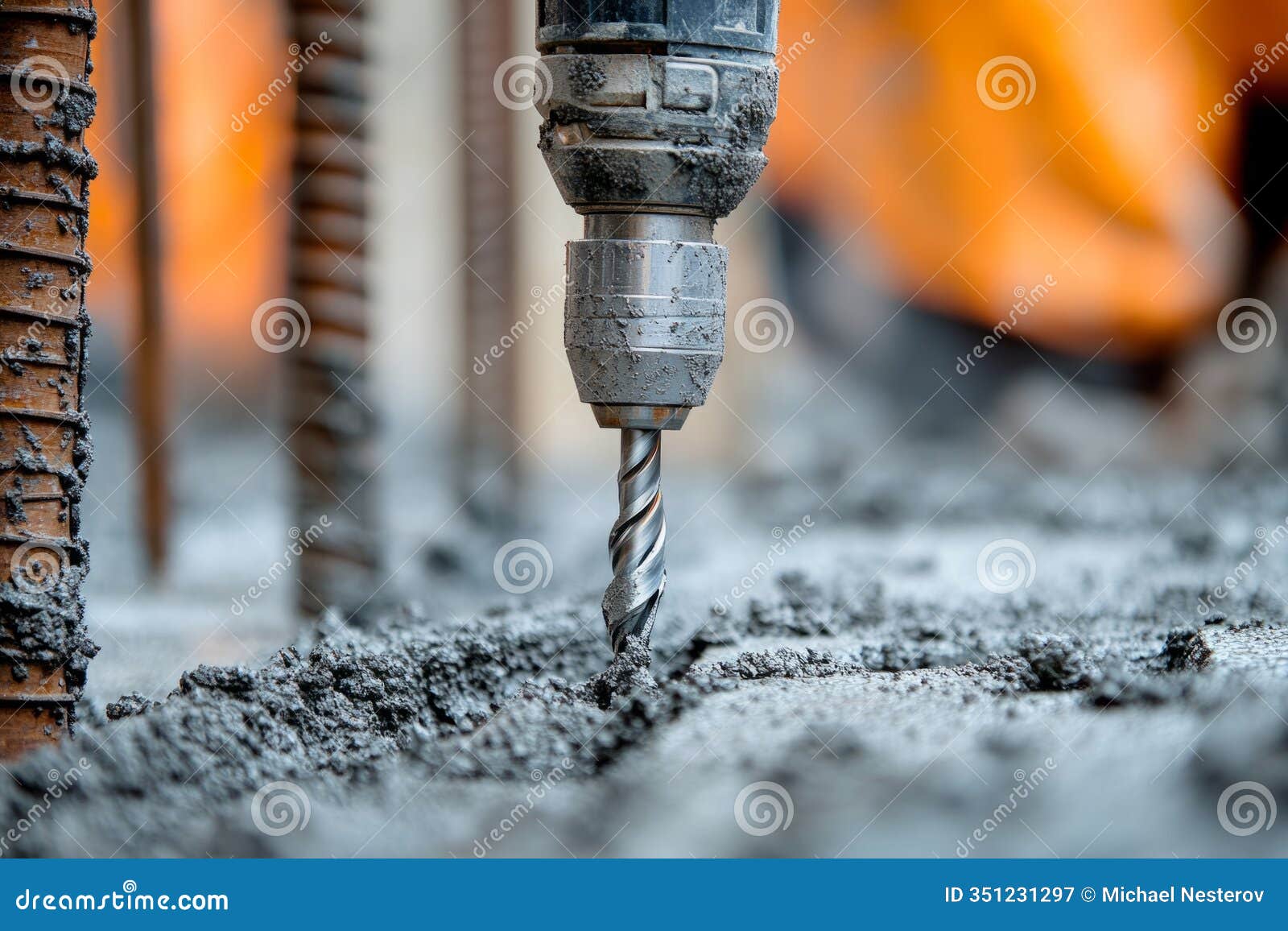 Drilling Concrete Surface with Perforator and Drill Bit during ...