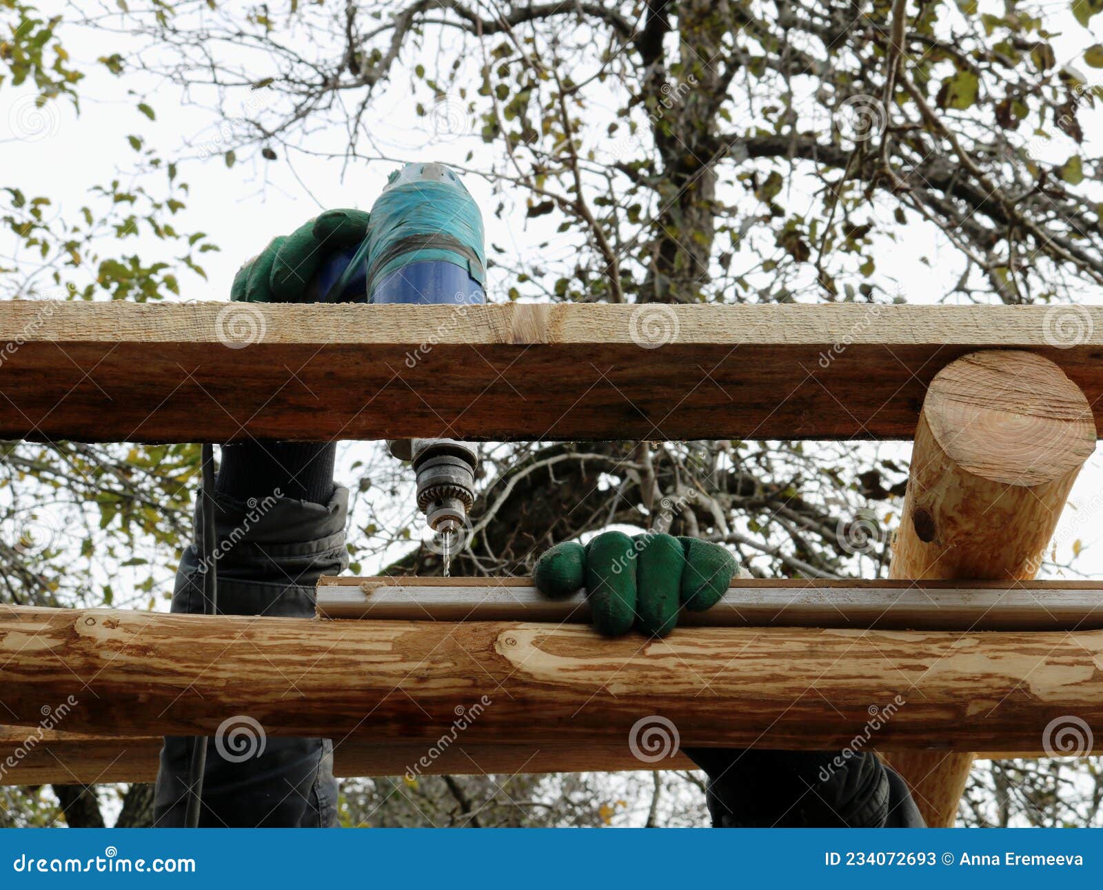 Drilling during Construction from Logs Stock Image - Image of cabin ...