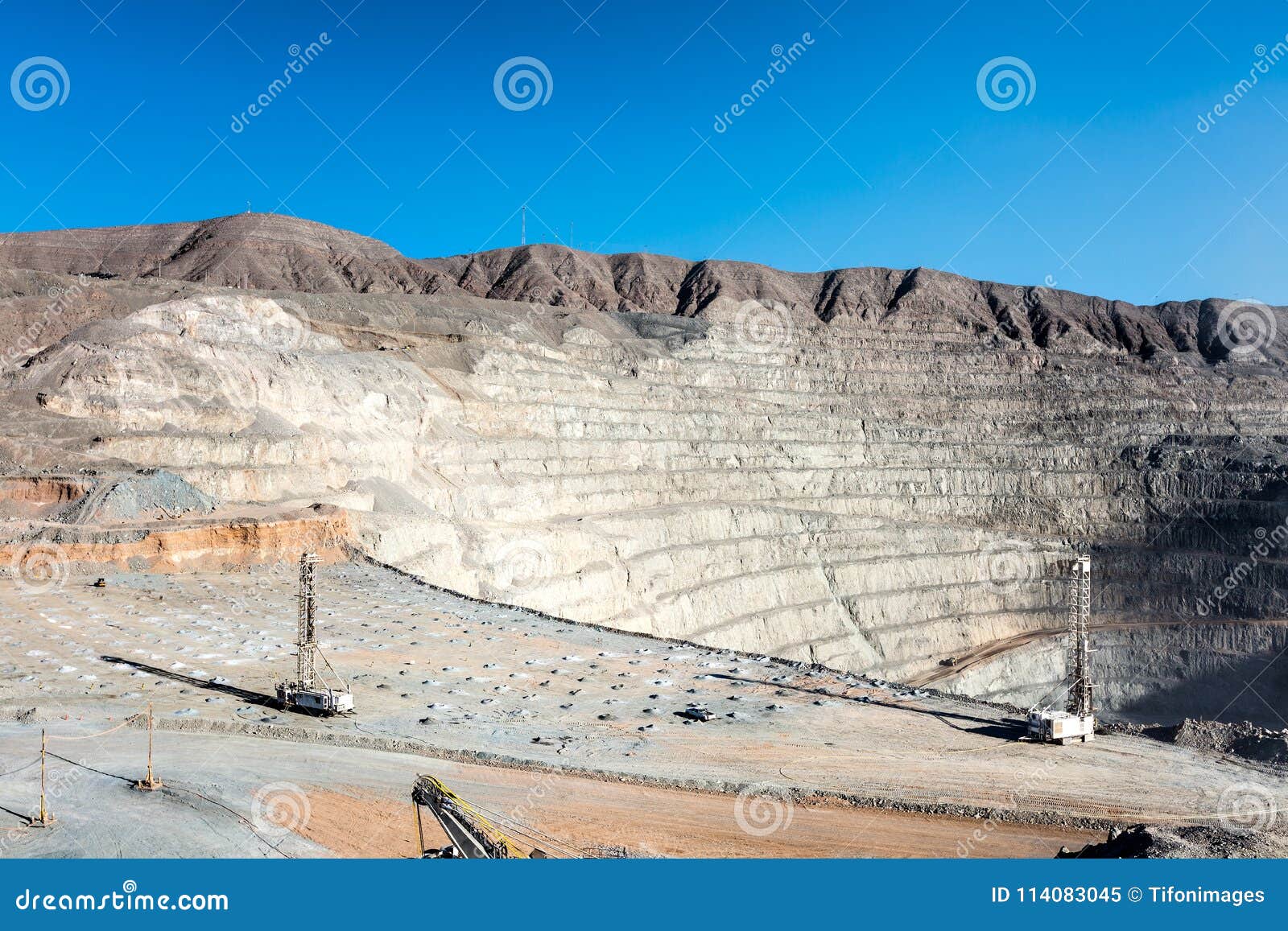 Drilling and Explosive Loading at Open Pit Copper Mine Stock Image ...