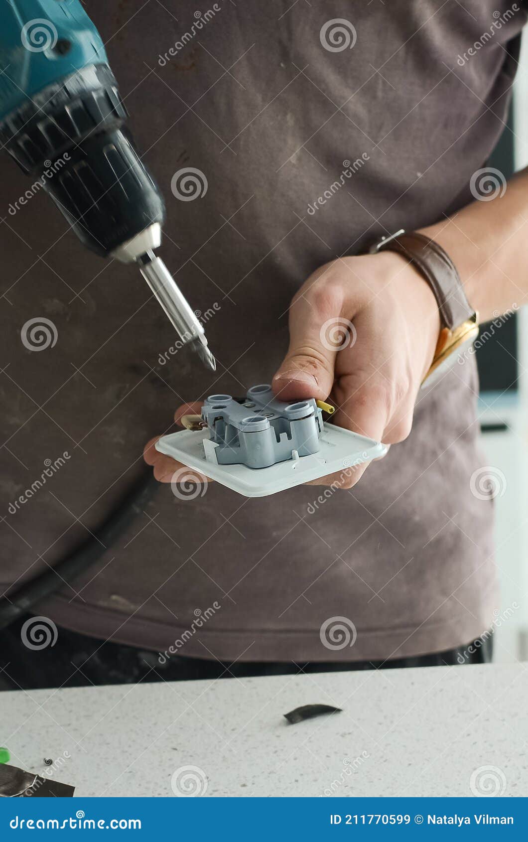 Drilling with Handdrill Machine. Vertical Photography Stock Image ...