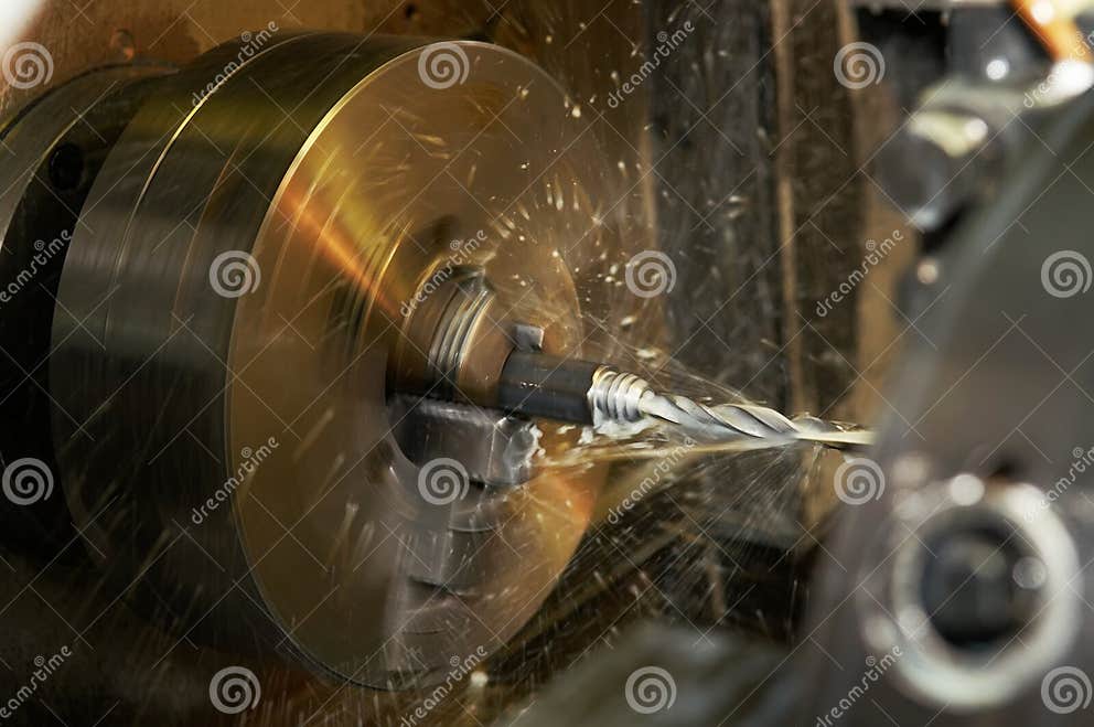 Drilling a Hole in Blank on Turning Machine Stock Photo - Image of ...