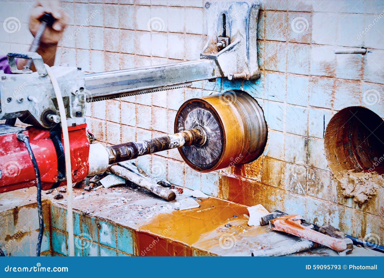 Drilling Hole on Construction Site Stock Image - Image of plate ...