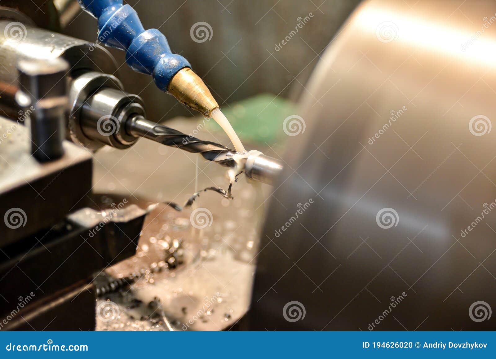 Drilling a Hole in a Part with a Drill on a Lathe Stock Photo - Image ...