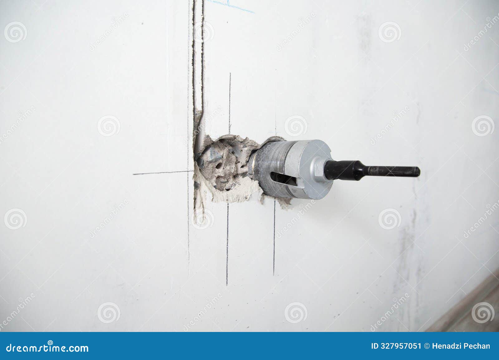 Drilling Holes in a Concrete Wall for Socket Boxes with a Diamond Core ...
