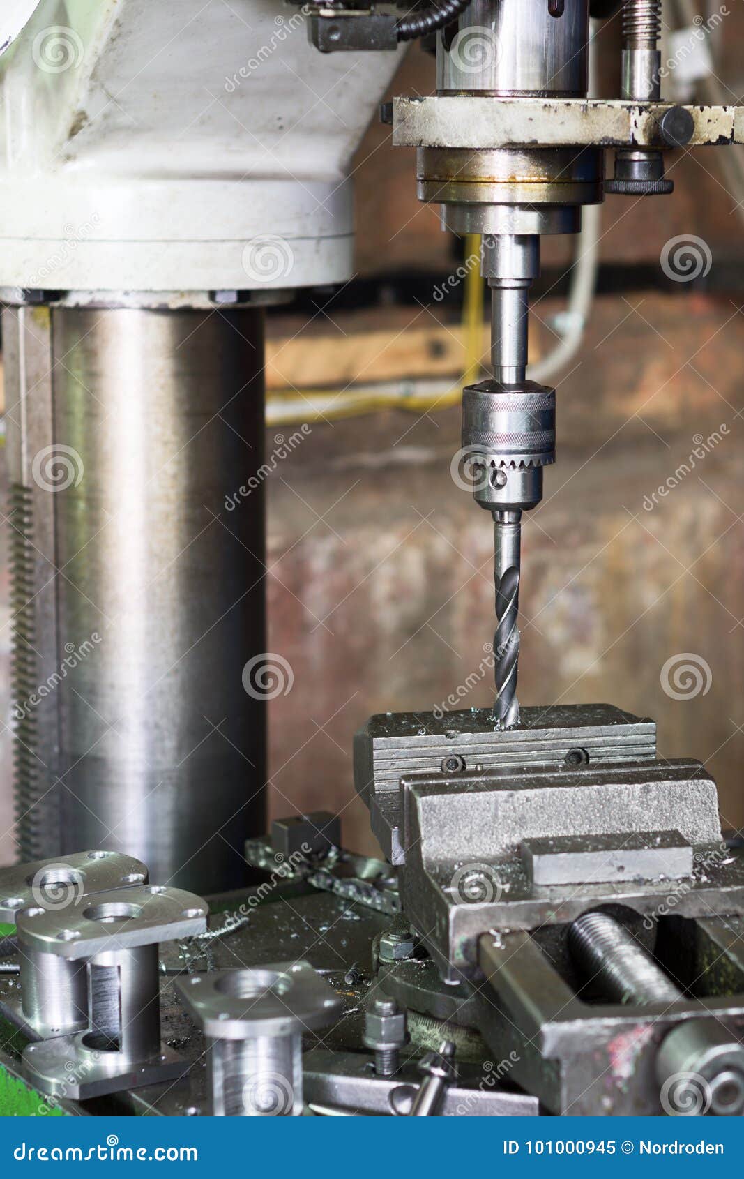 Drilling Machine. the Drill Bit is Installed in the Drill Chuck Stock ...