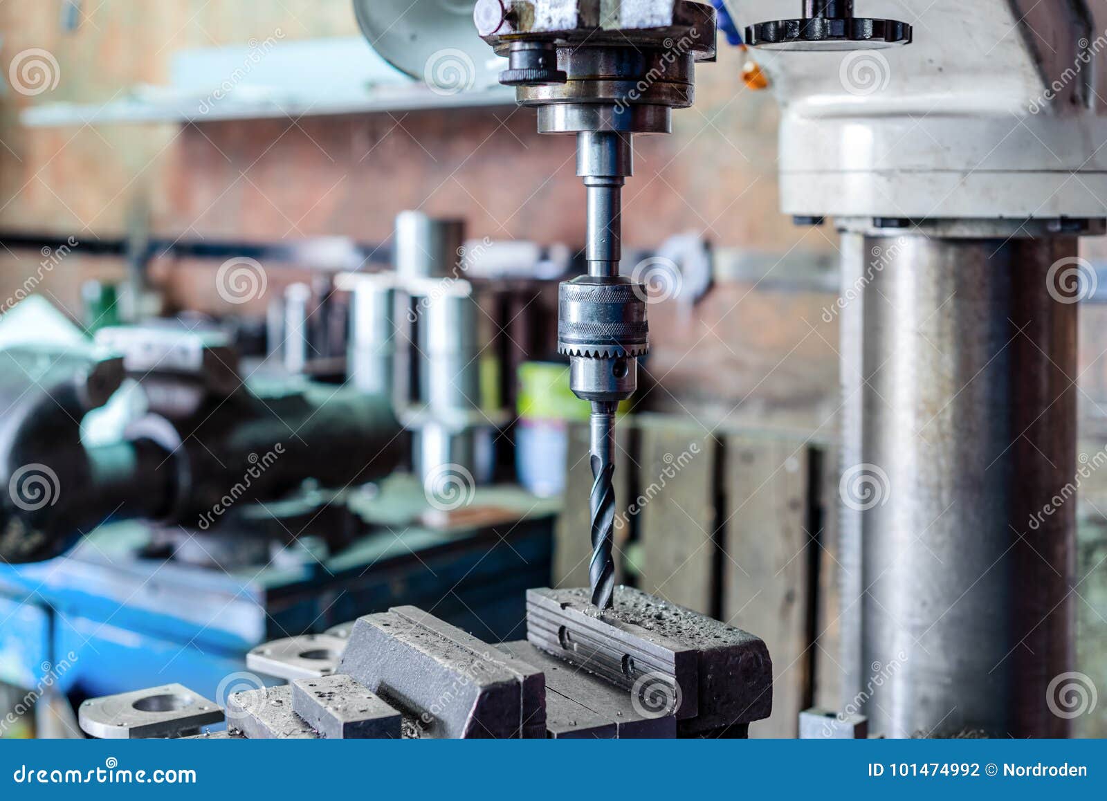 Drilling Machine. the Drill Bit is Installed in the Drill Chuck Stock ...