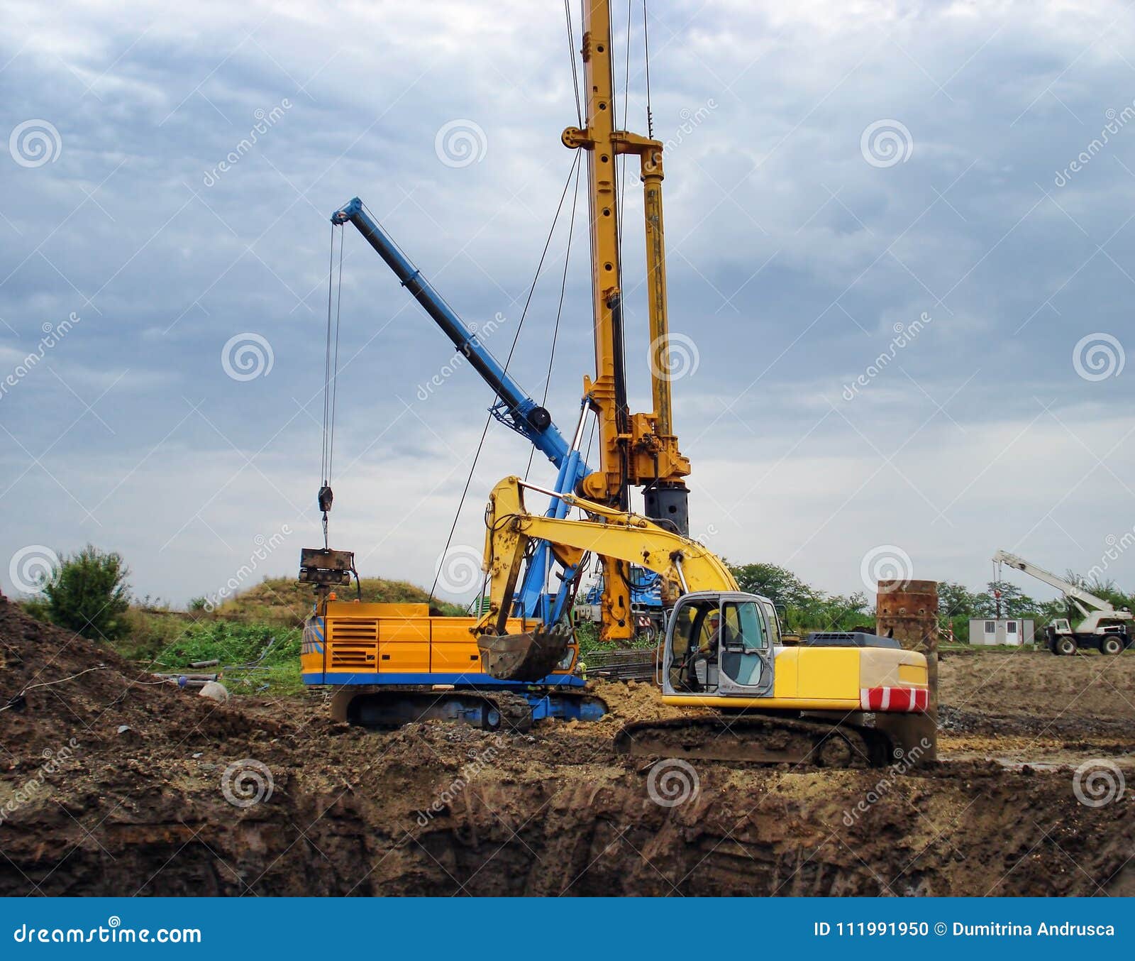 Drilling Machine and Excavator Stock Photo - Image of cement, loader ...