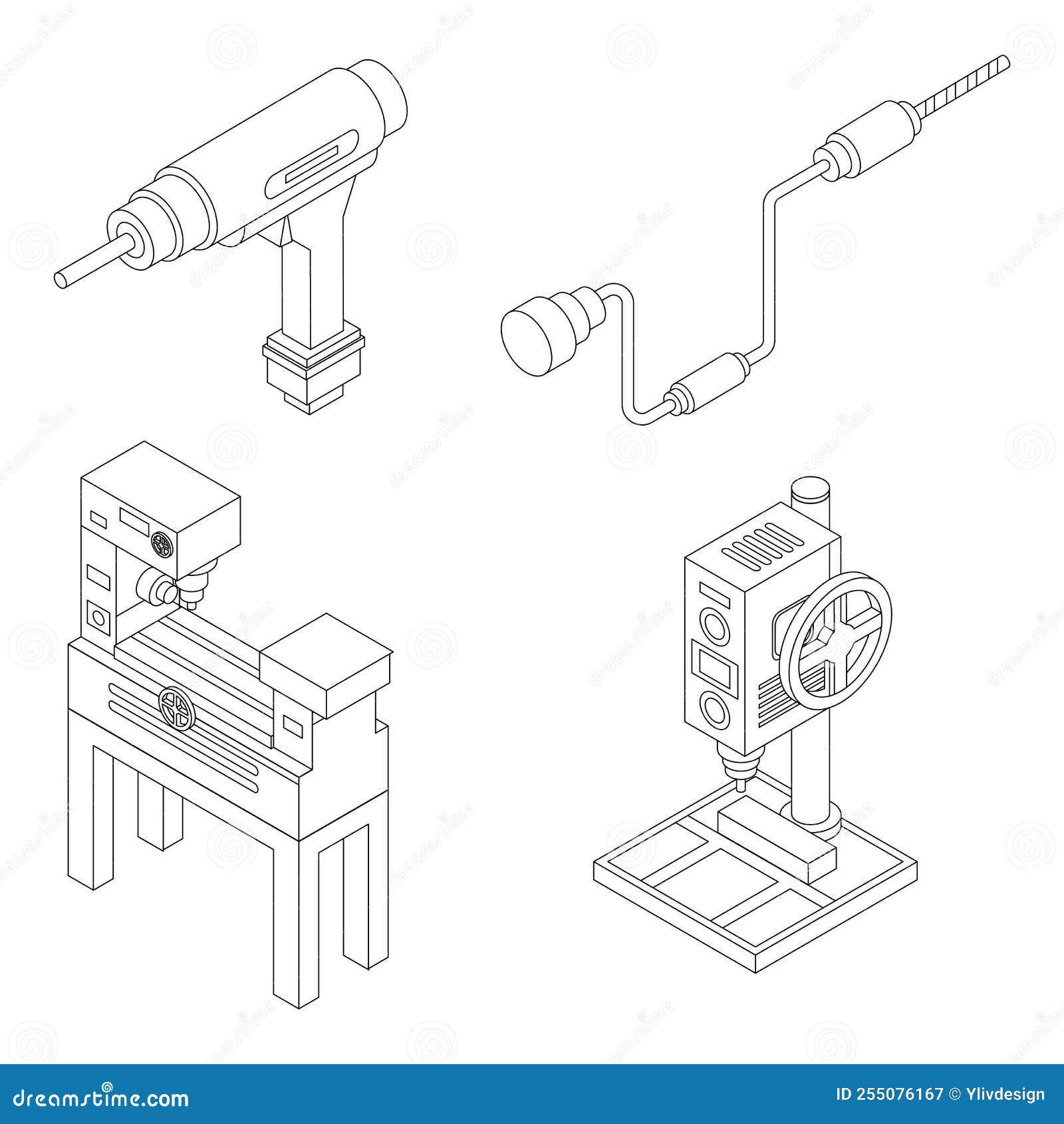 Drilling Machine Icons Set Vector Outline Stock Illustration - Illustration of equipment ...