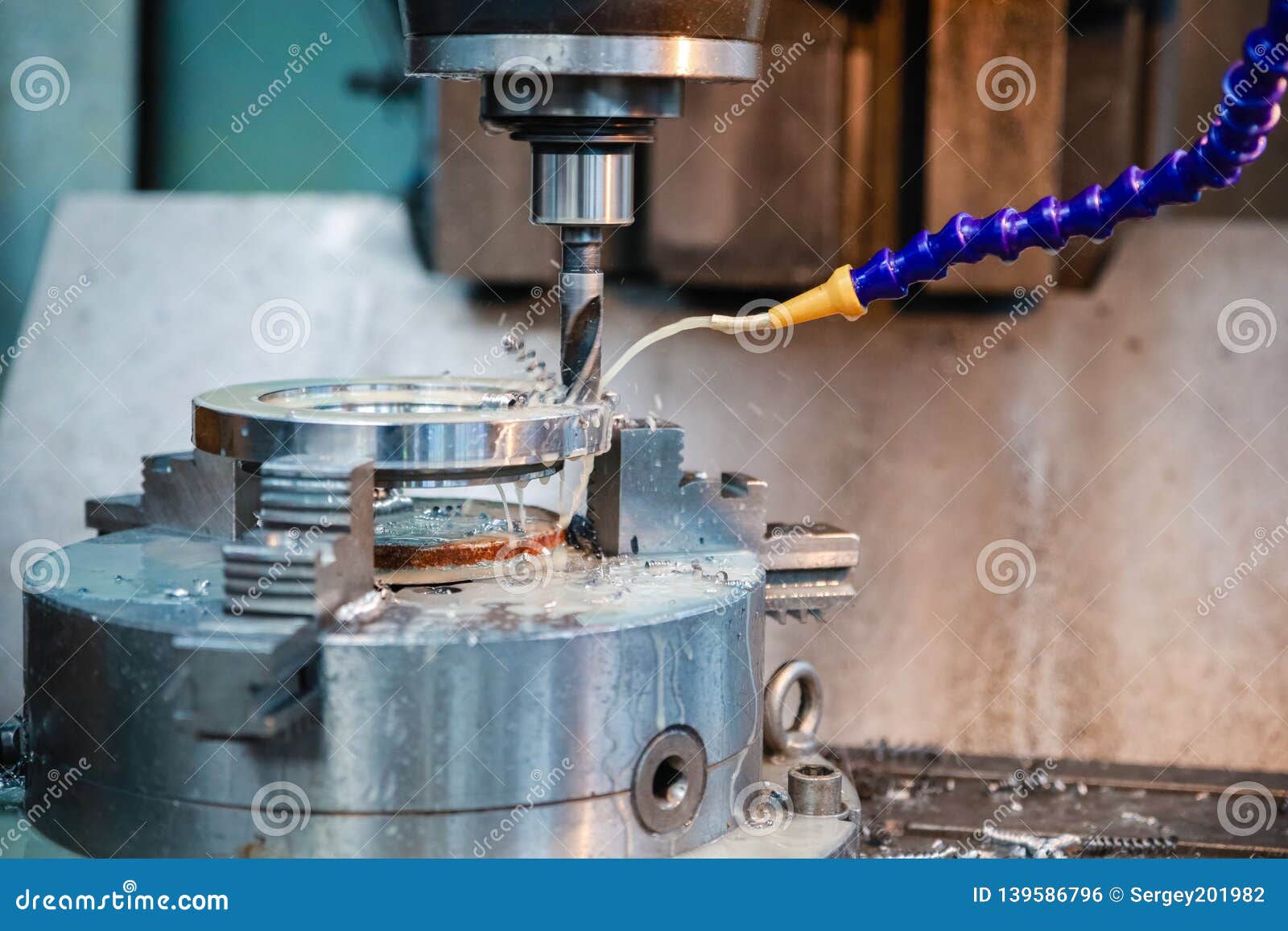 Drilling Machine Makes a Hole in the Metal Product Stock Photo - Image ...