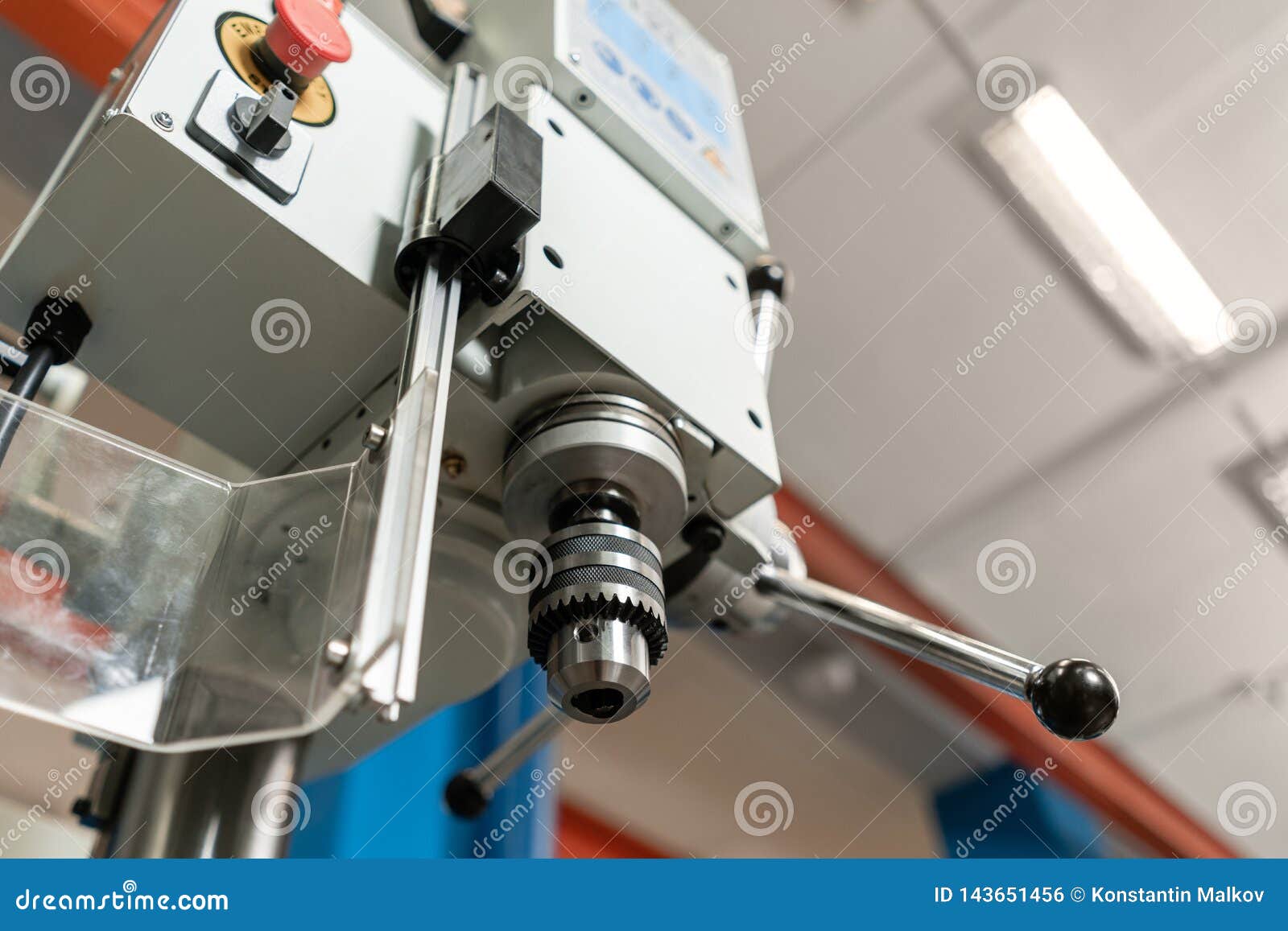 Drilling Machine. New Industrial Iron Drill in Workshop Interior. Tool ...