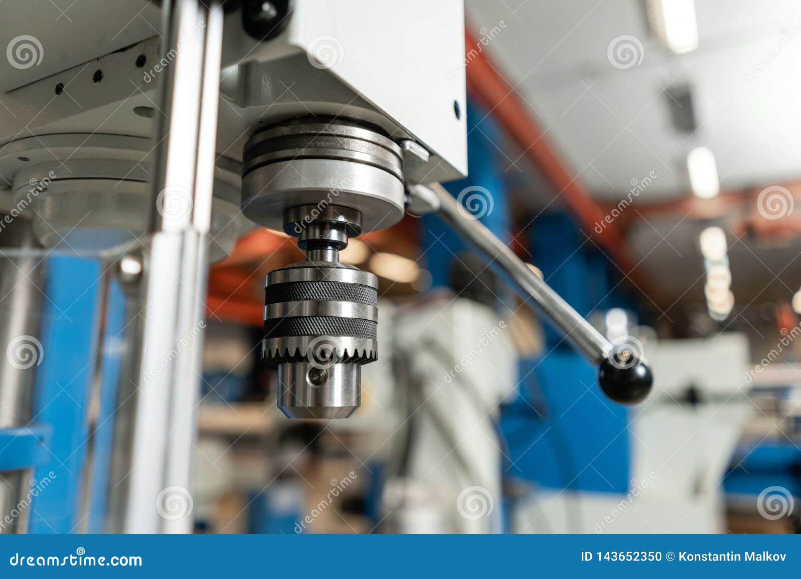 Drilling Machine. New Industrial Iron Drill in Workshop Interior. Tool ...