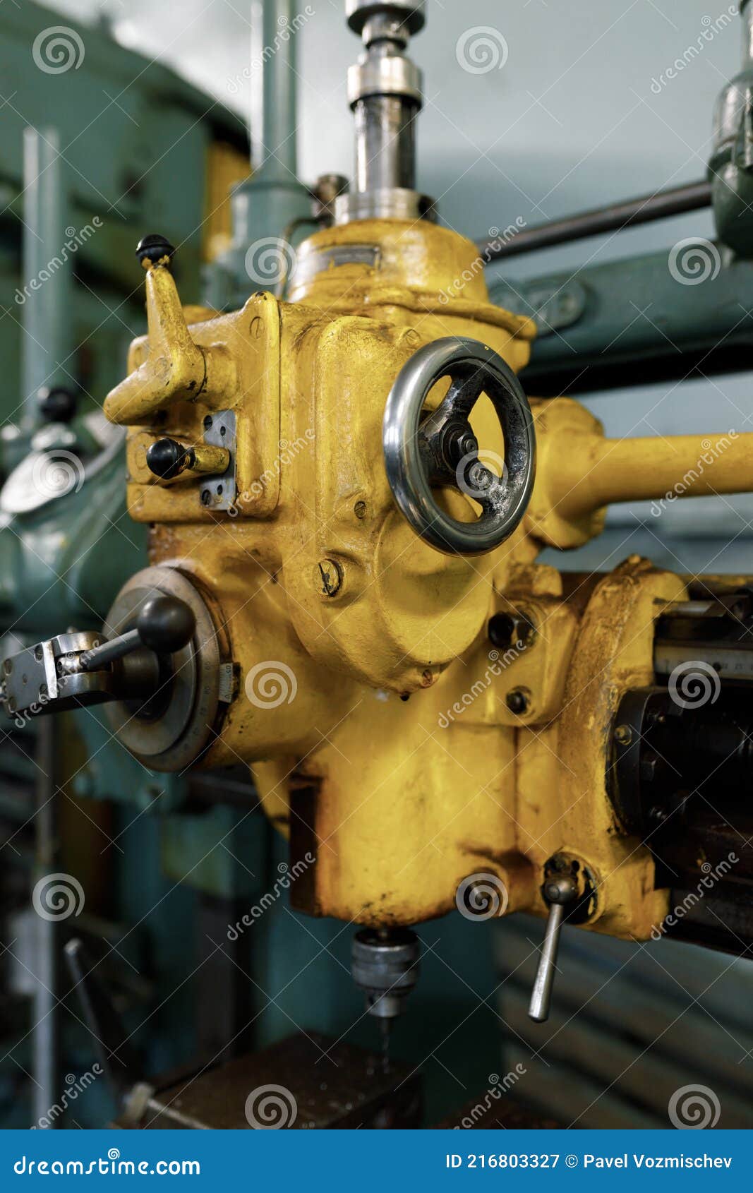 Drilling Machine in the Old Shop. Drilling Machine Parts and Spindle ...