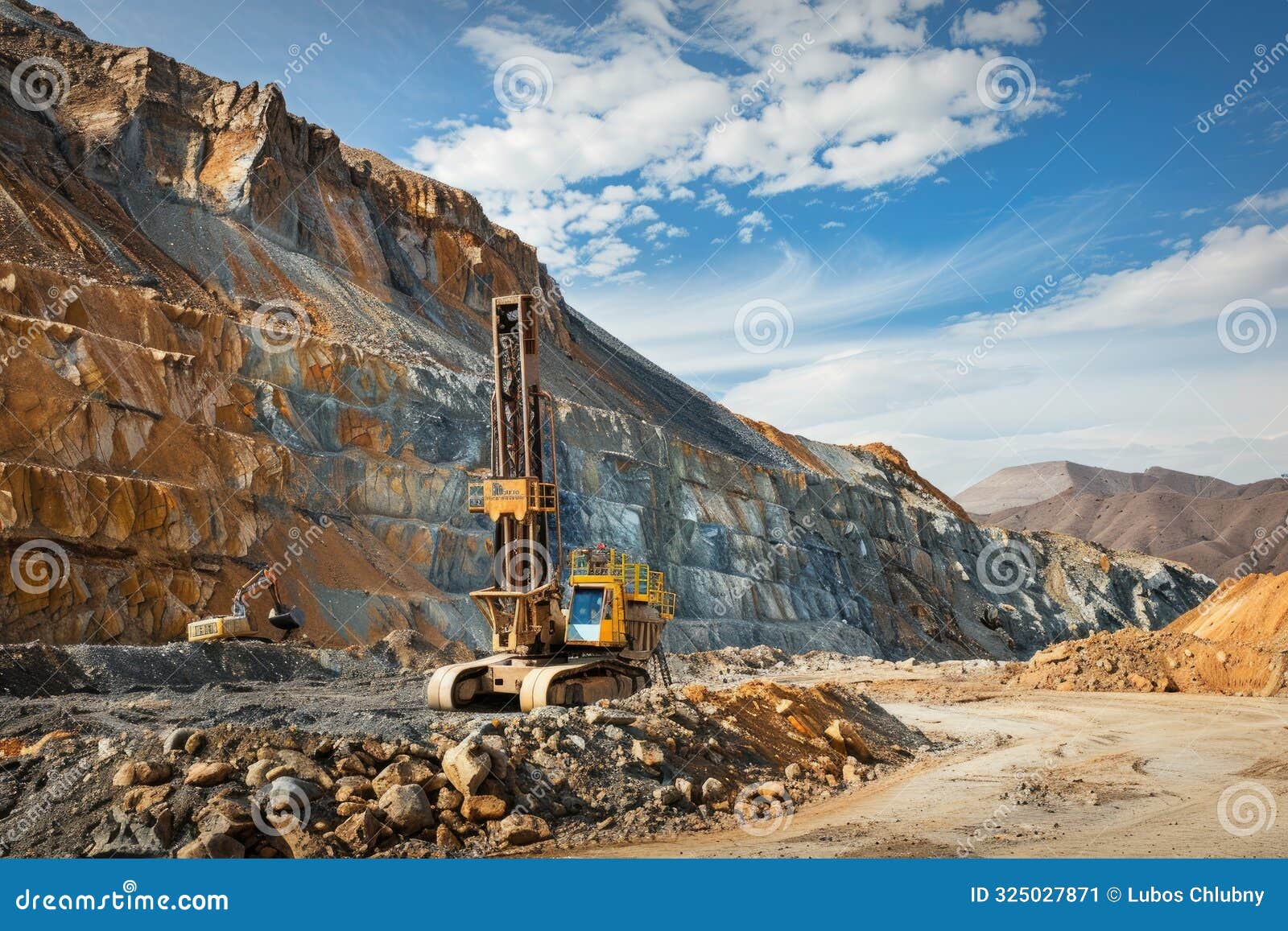 Drilling Machine in Open Cast Mining Quarry Stock Illustration ...