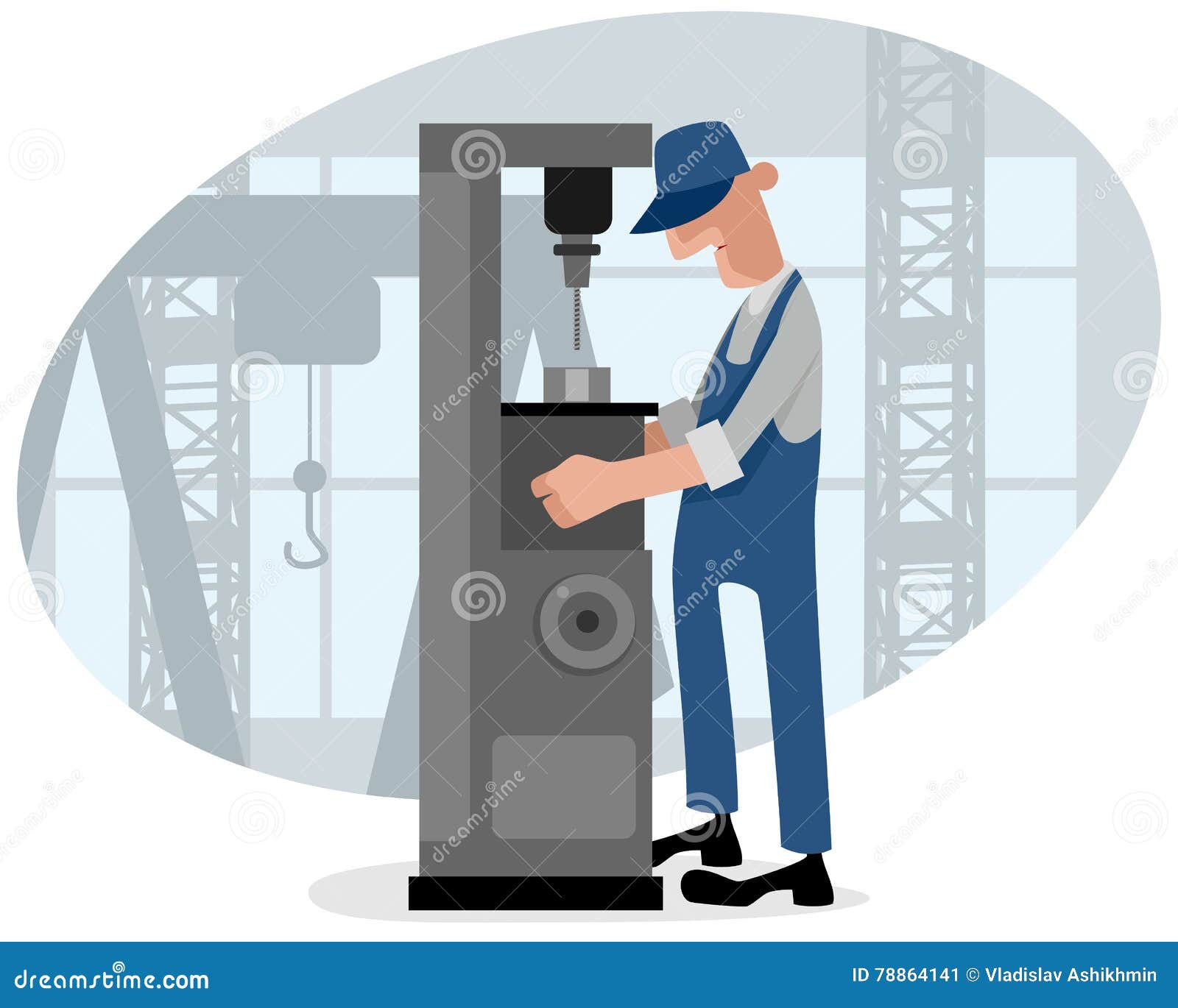 Drilling Machine And Turner Cartoon Vector | CartoonDealer.com #78864141