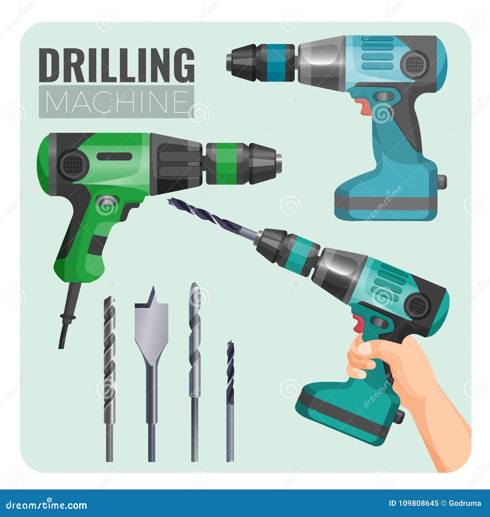 Drilling Machine And Turner Cartoon Vector | CartoonDealer.com #78864141