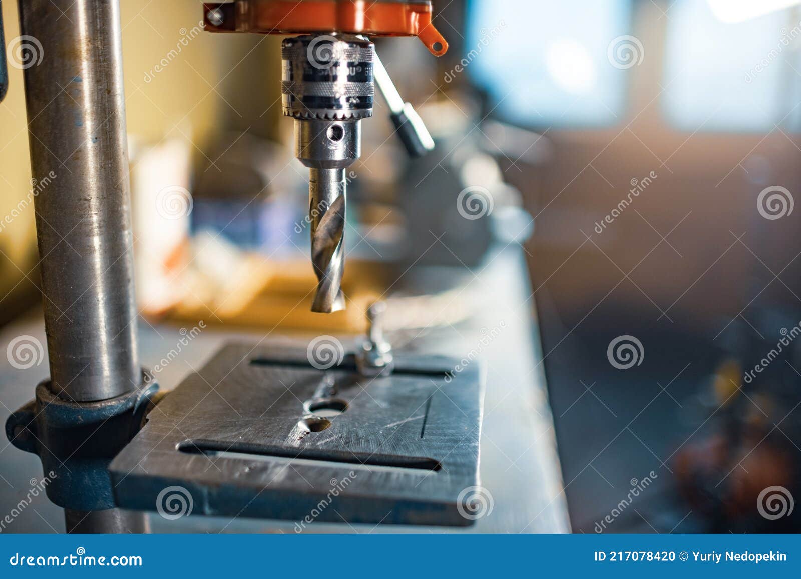 Drilling Machine at the Workplace in Workshop Stock Photo - Image of ...