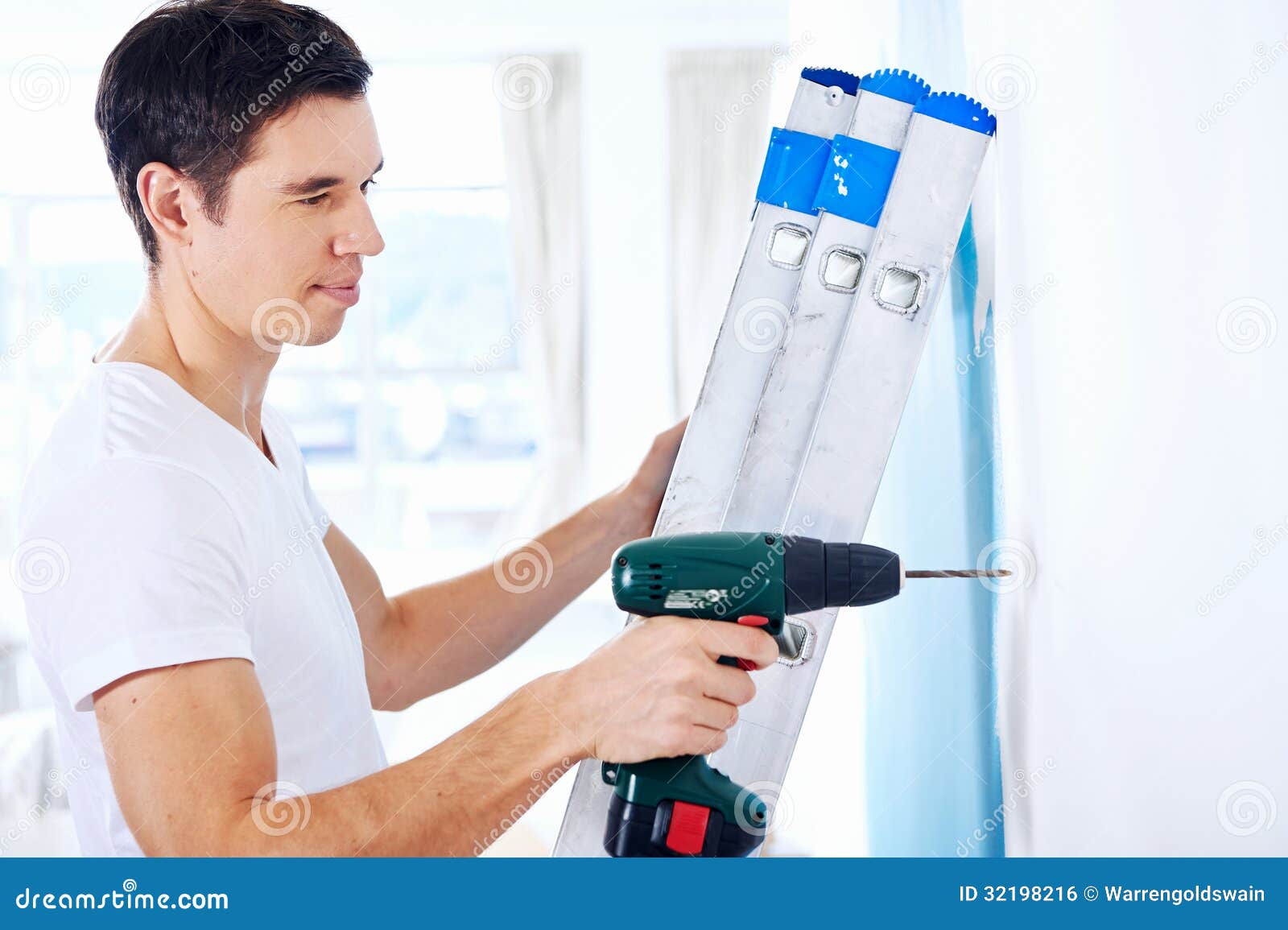 Drilling man stock photo. Image of carpenter, ladder - 32198216