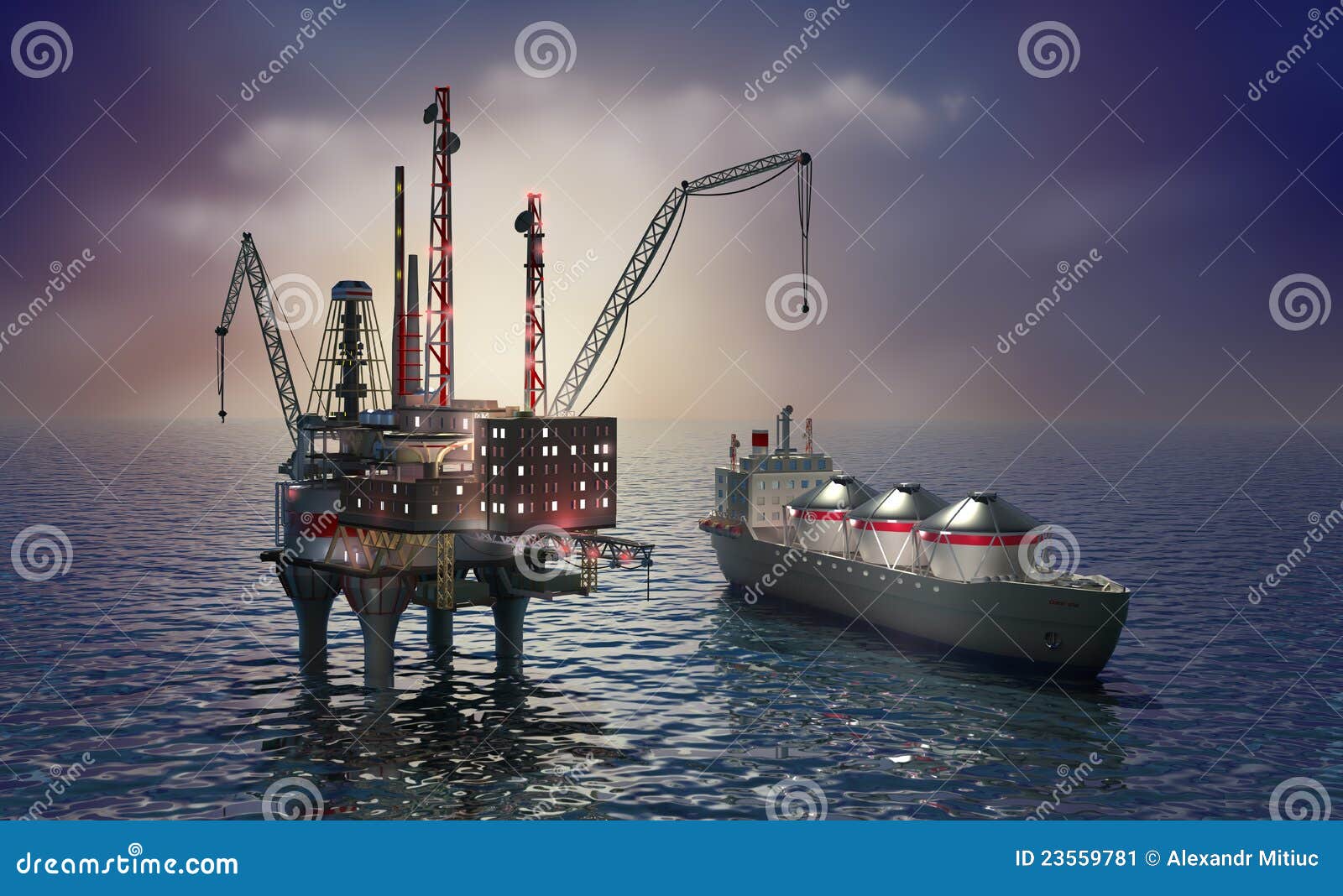 Offshore Oil Rig And Tanker Isometric Composition With Well Drilling ...