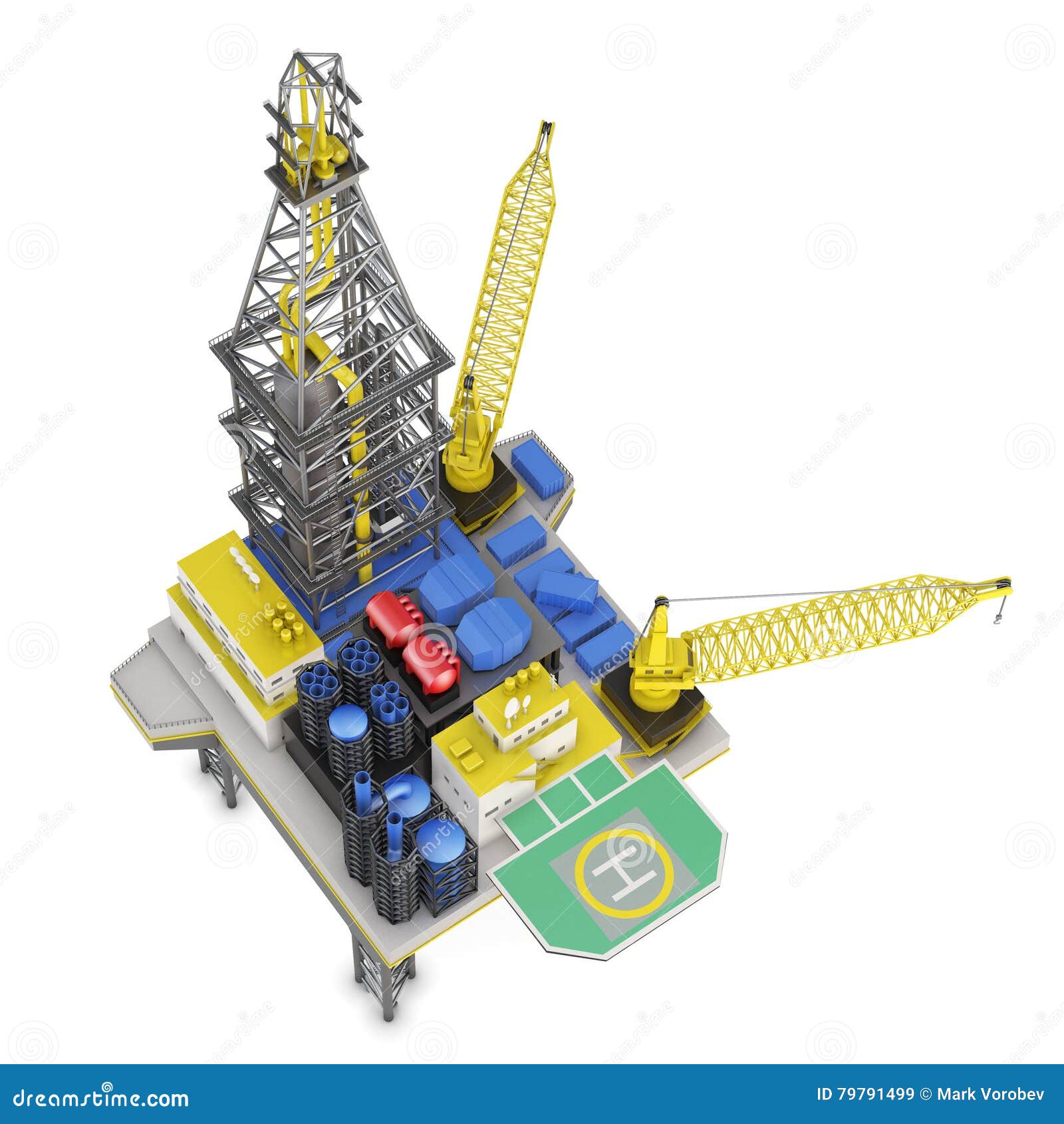 Drilling Offshore Platform Top View Isolated. 3d Rendering Stock ...