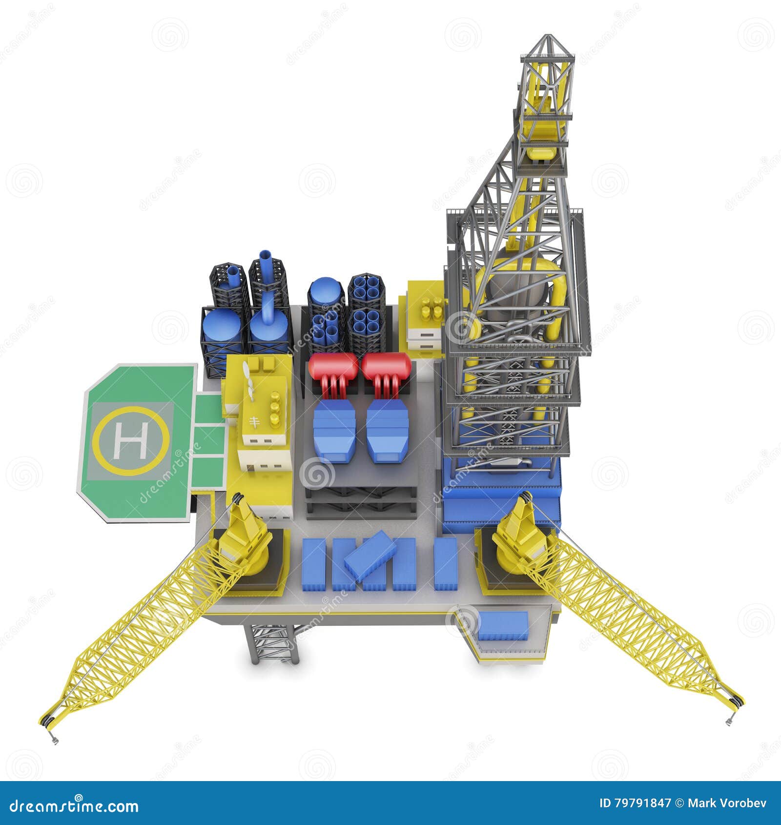 Drilling Offshore Platform Top View Isolated. 3d Rendering Stock ...