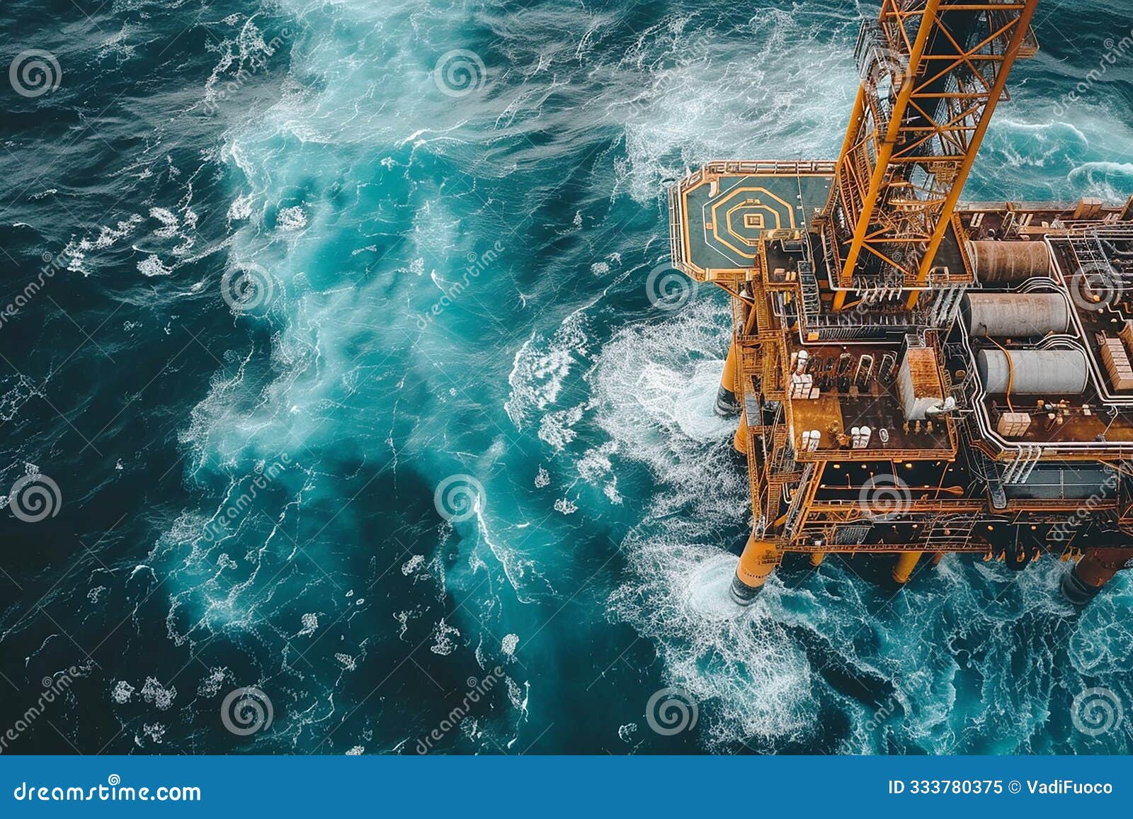 Oil Production, Offshore And Gas Industry. People Work On Oil And Rig ...