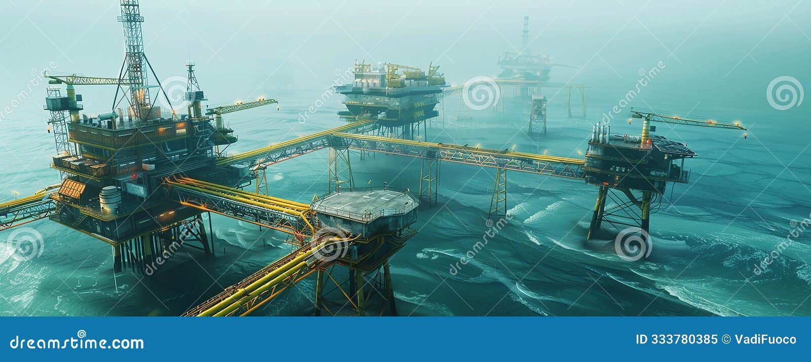 Oil Production, Offshore And Gas Industry. People Work On Oil And Rig ...