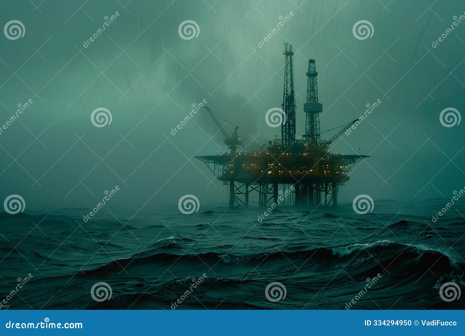 Oil Production, Offshore And Gas Industry. People Work On Oil And Rig ...