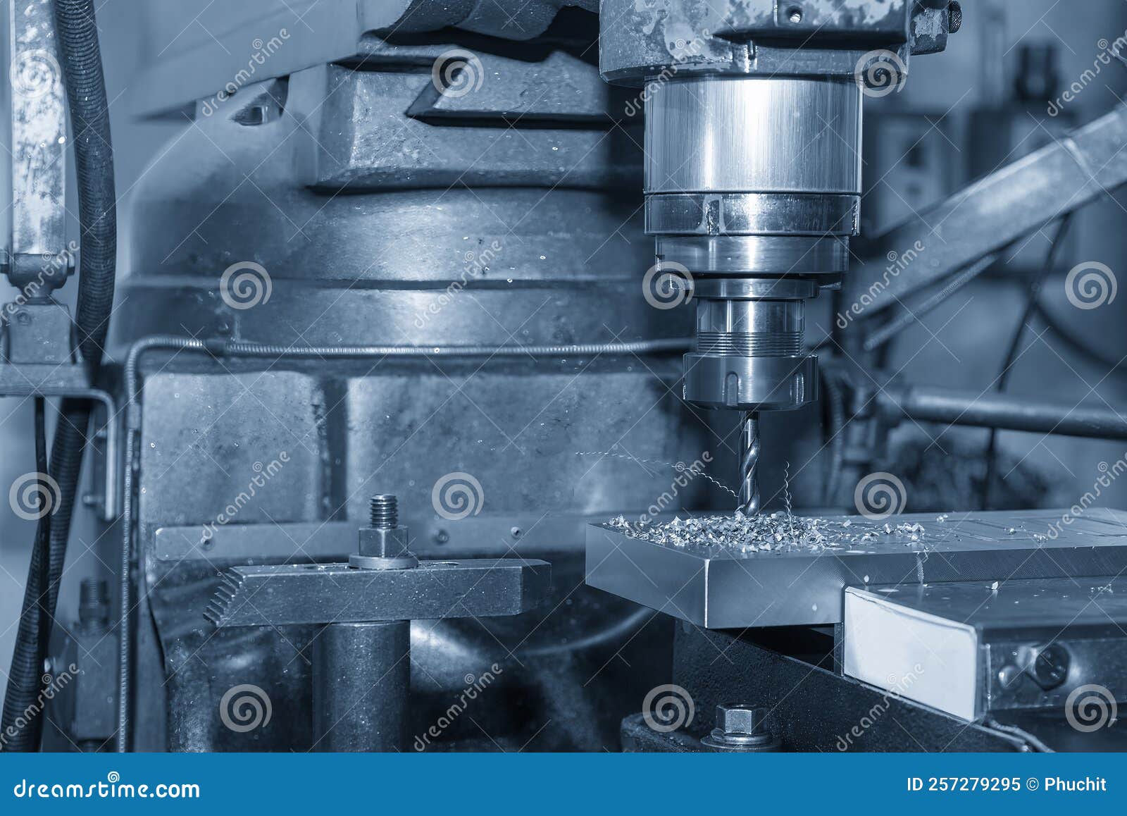 The Drilling Process on NC Milling Machine with Coolant Method Stock ...