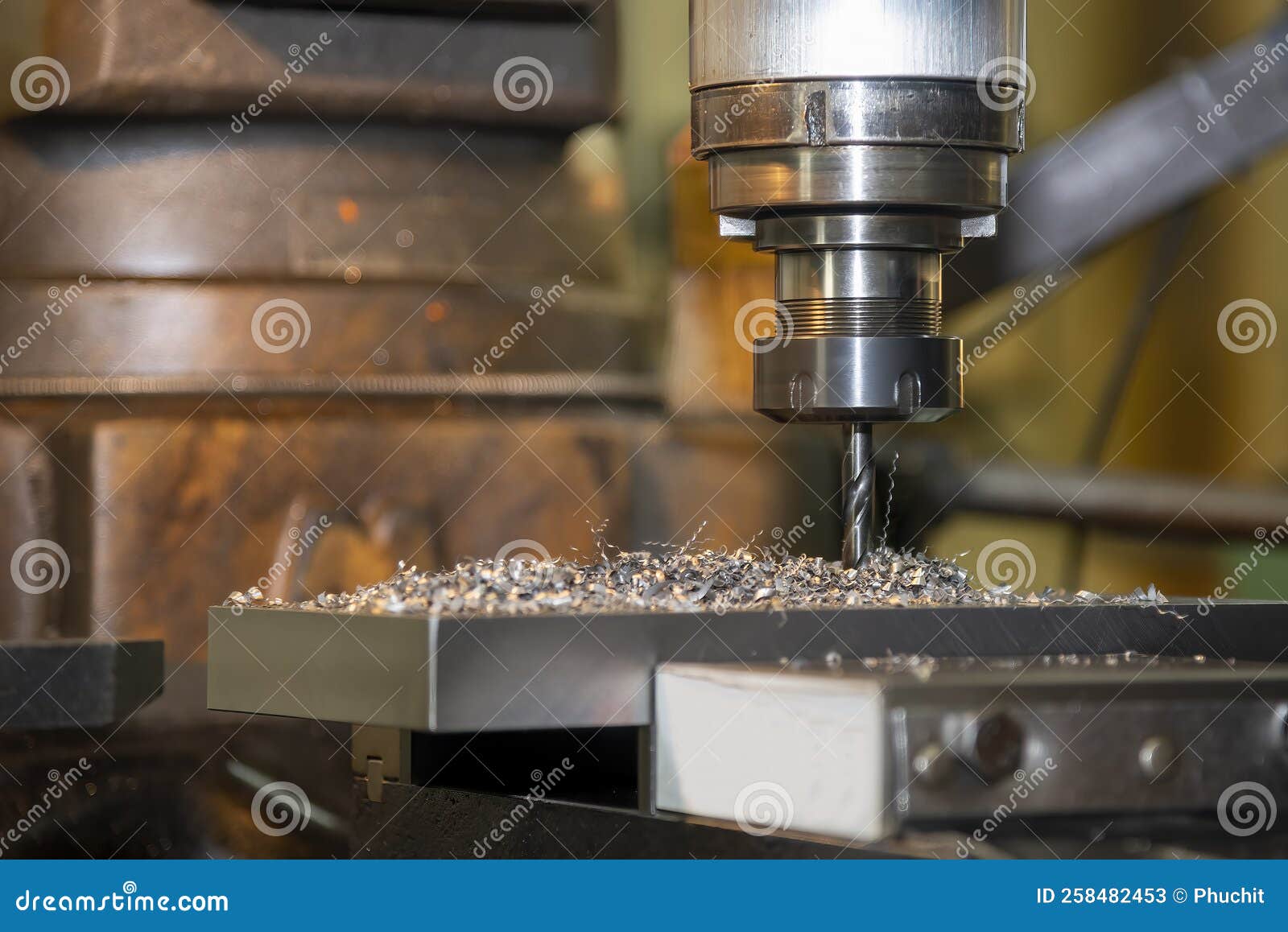 The Drilling Process on NC Milling Machine with Coolant Method Stock ...