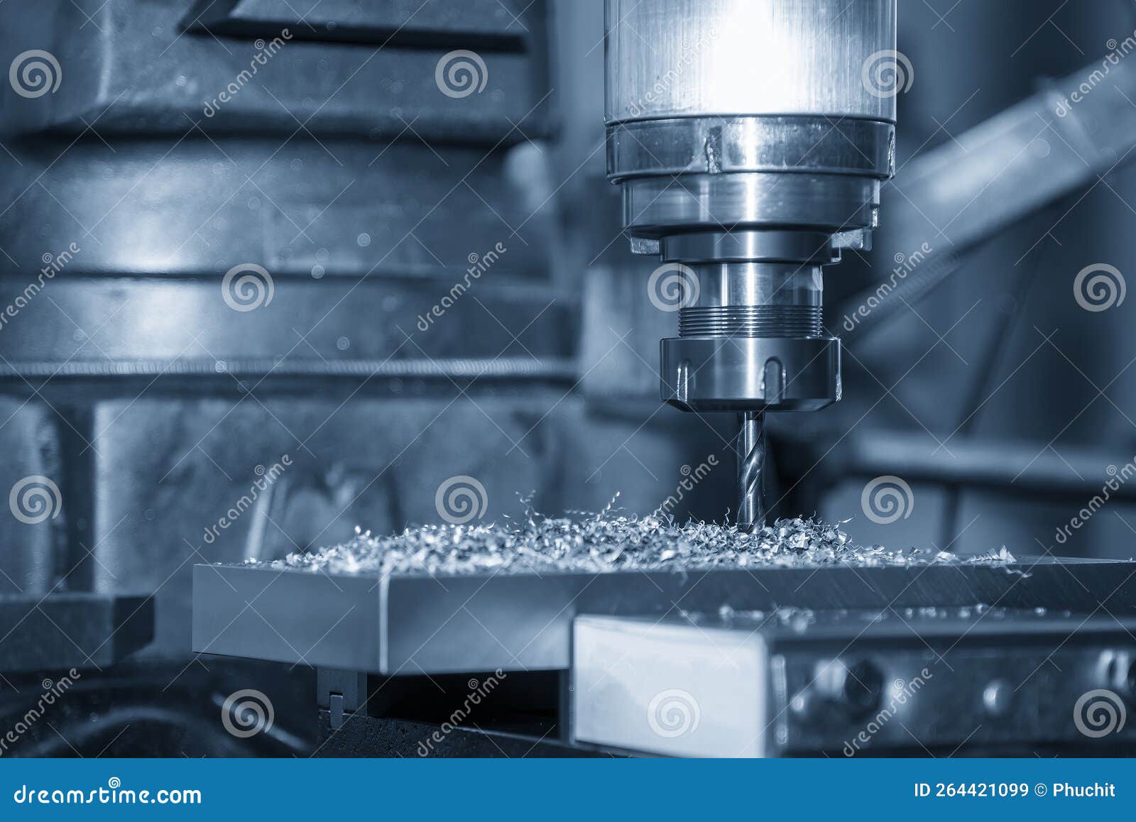 The Drilling Process on NC Milling Machine with Coolant Method Stock ...