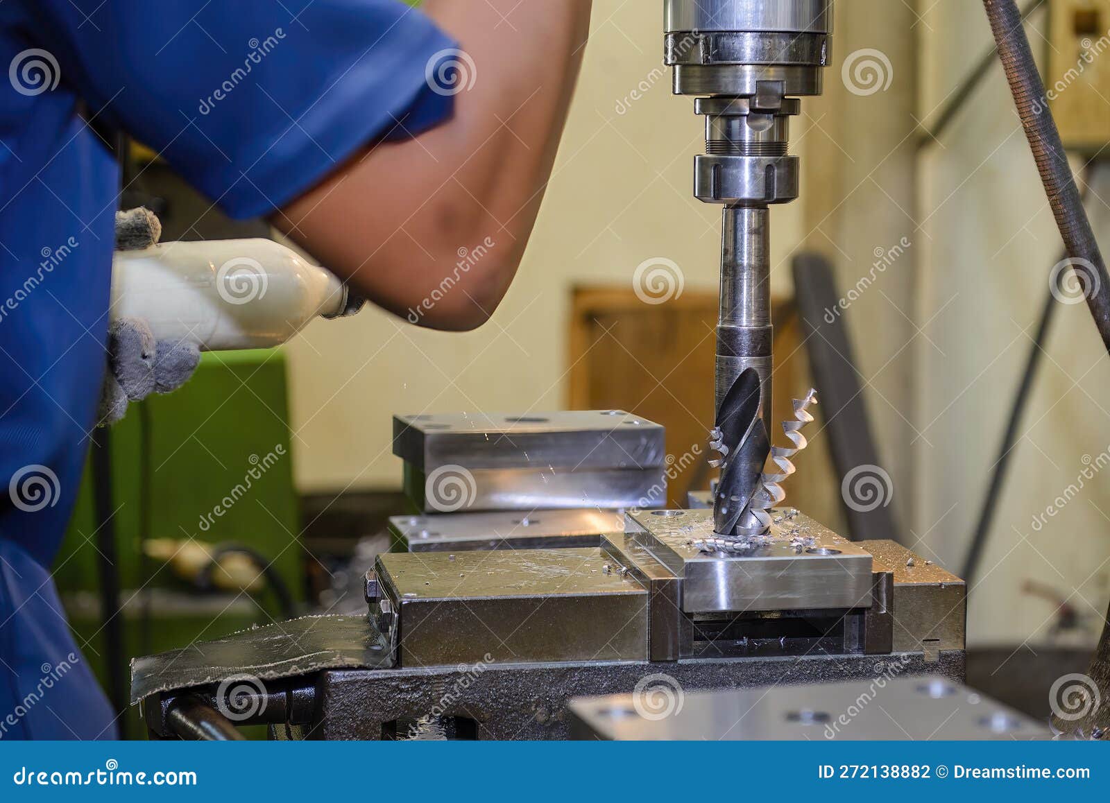 The Drilling Process on NC Milling Machine with Coolant Method Stock ...