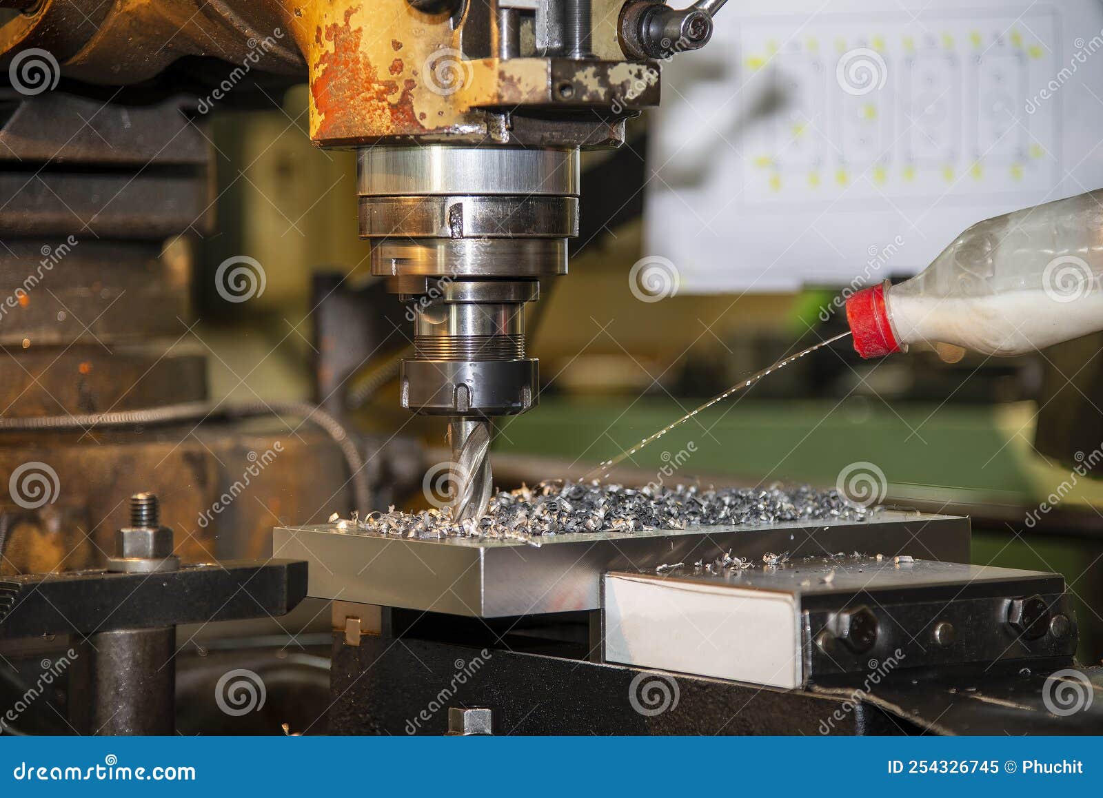 The Drilling Process on NC Milling Machine with Coolant Method Stock ...
