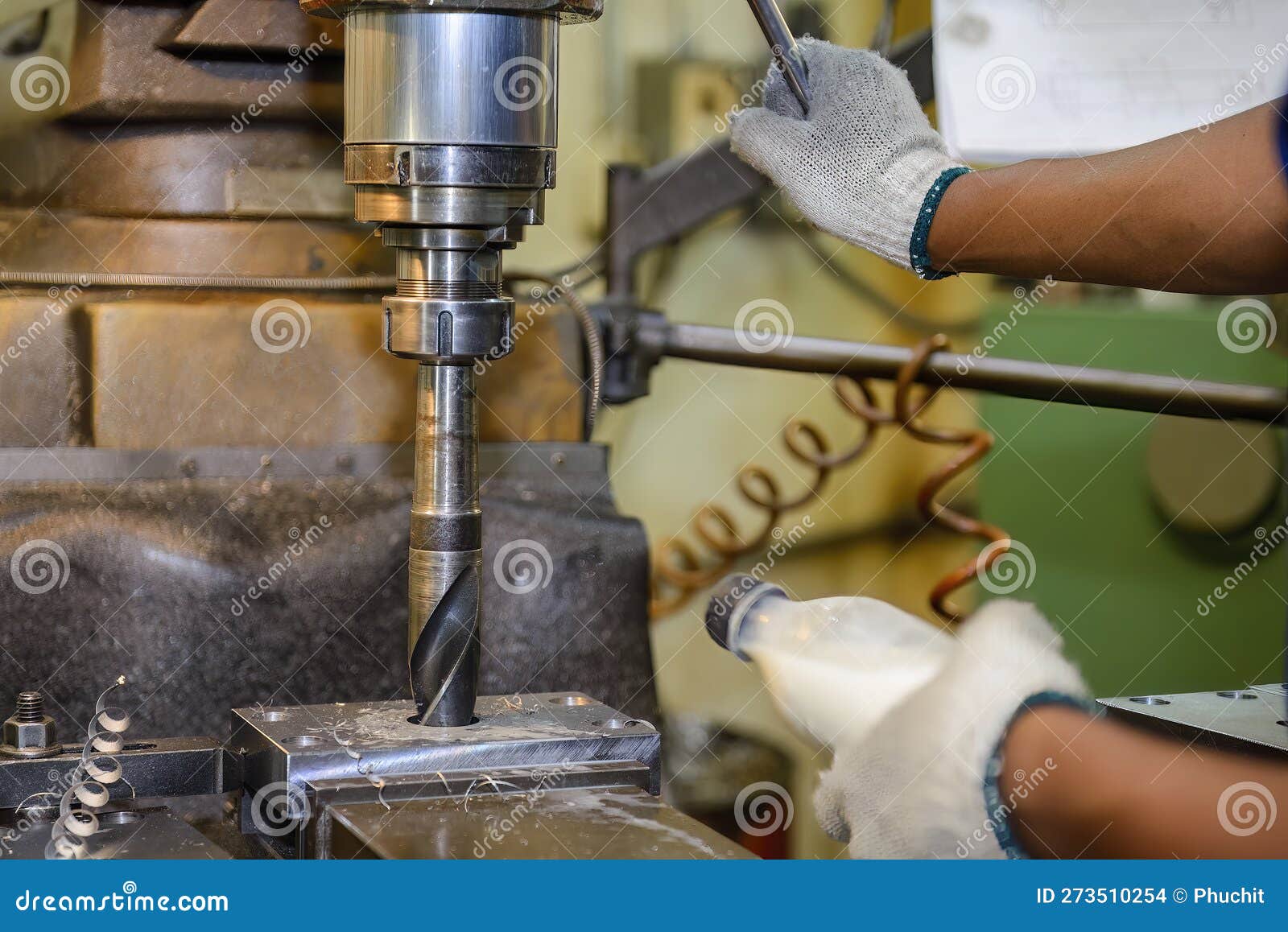 The Drilling Process on NC Milling Machine by Skill Operator Stock ...