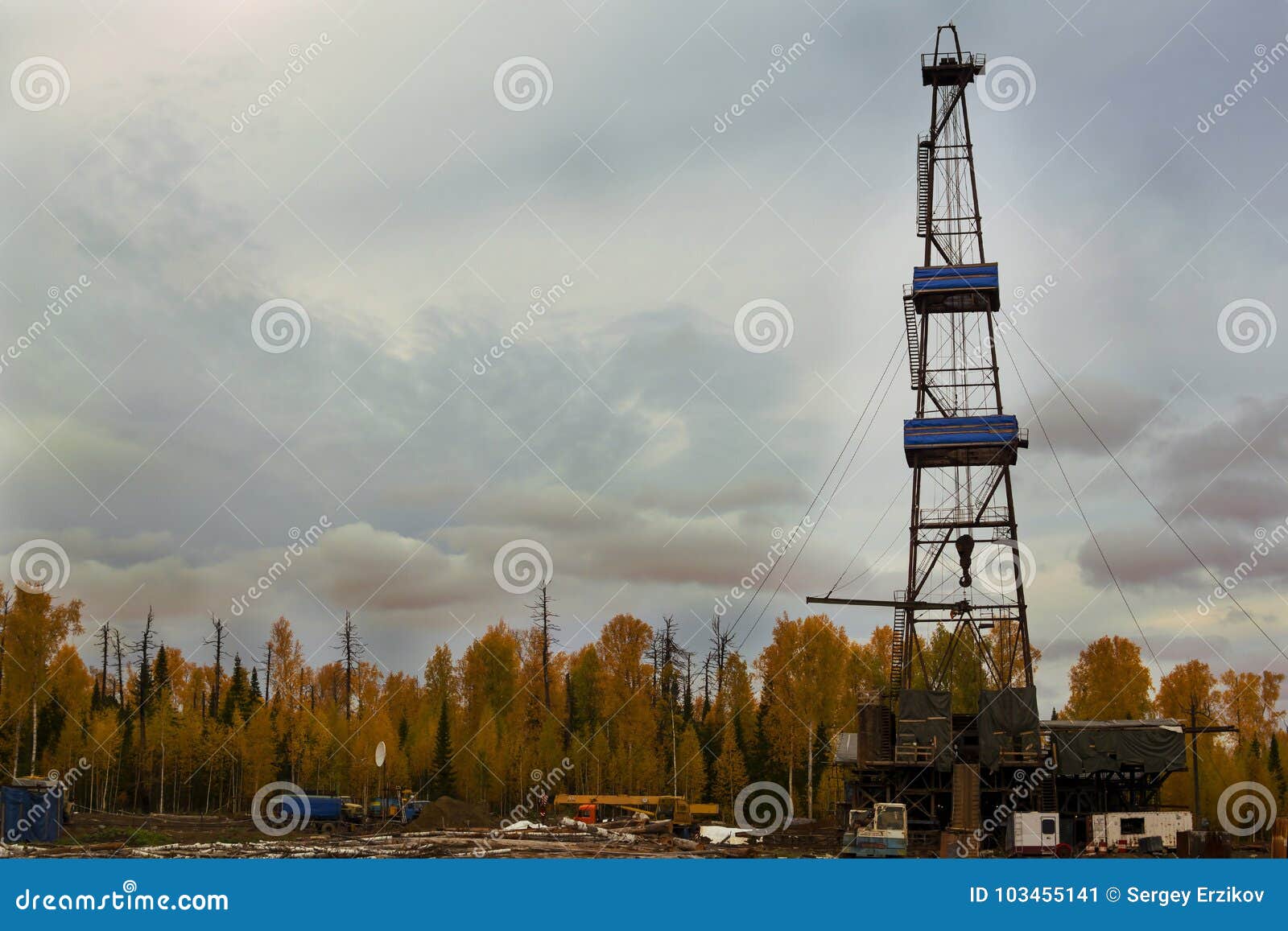 Drilling rig in autumn stock image. Image of industry - 103455141