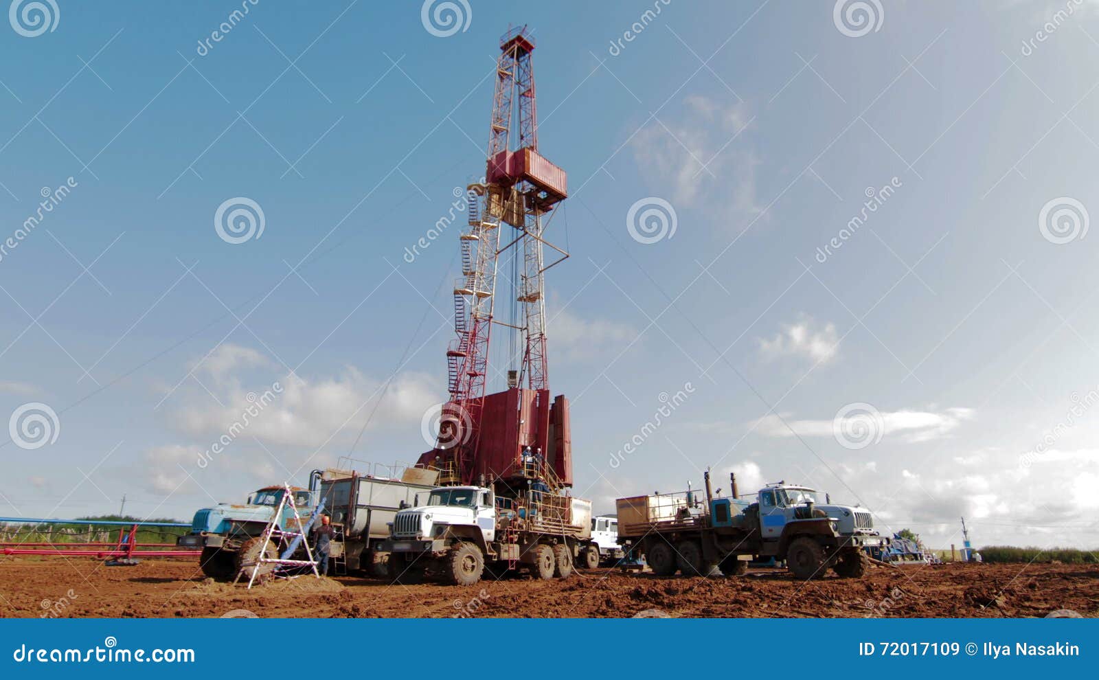 Drilling Rig and Brigade Cementing Oil Well Stock Video - Video of blue ...