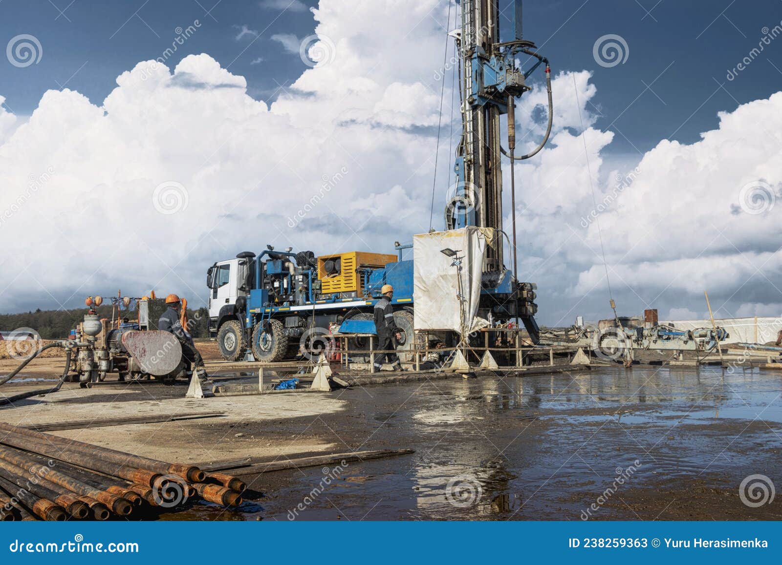 Drilling Rig Close-up at a Construction Site. Deep Hole Drilling ...