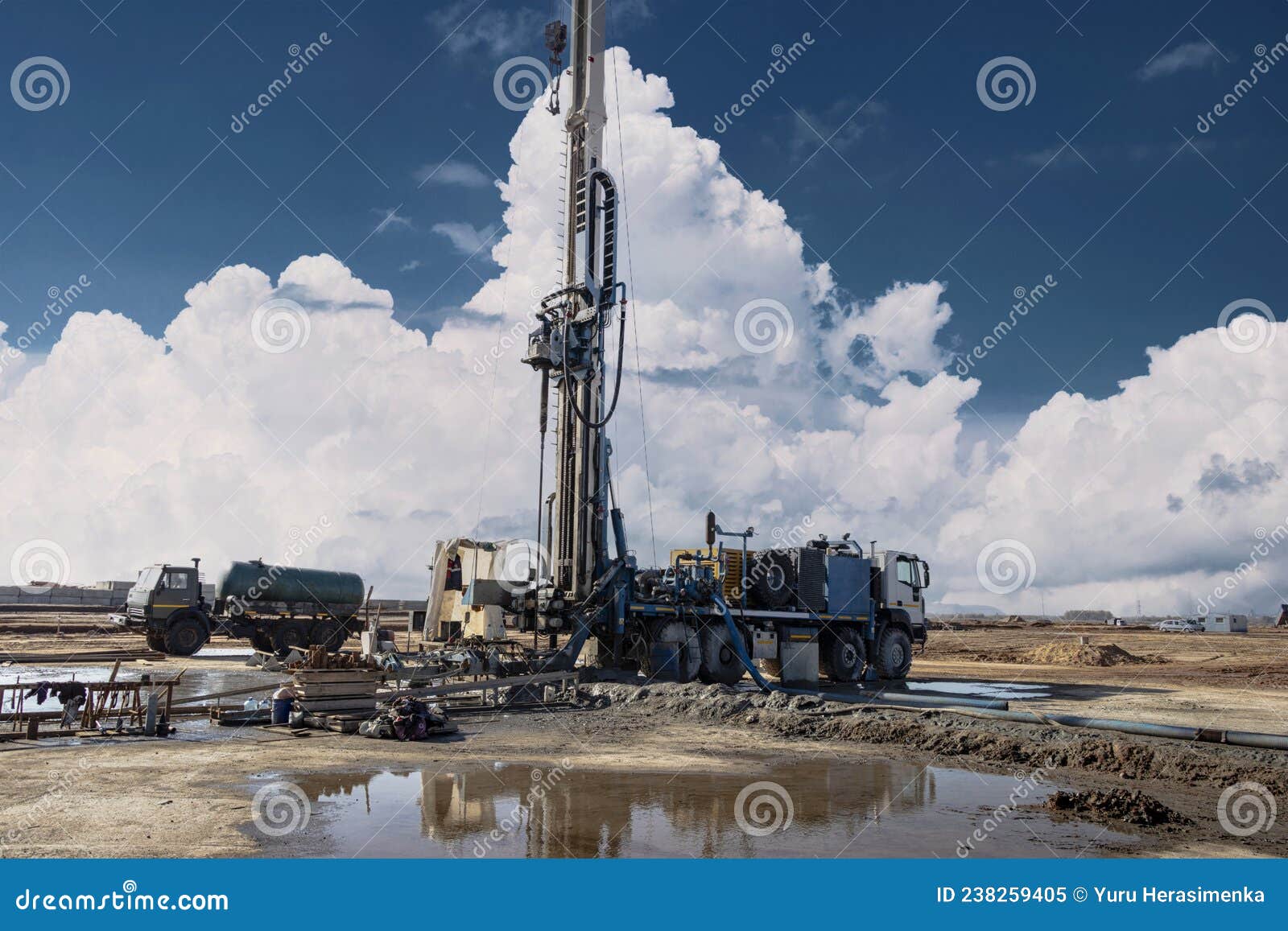 Drilling Rig Close-up at a Construction Site. Deep Hole Drilling ...