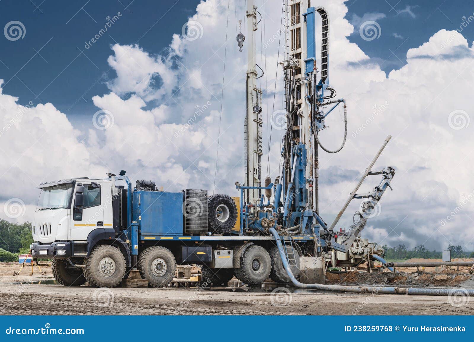 Drilling Rig Close-up at a Construction Site. Deep Hole Drilling ...